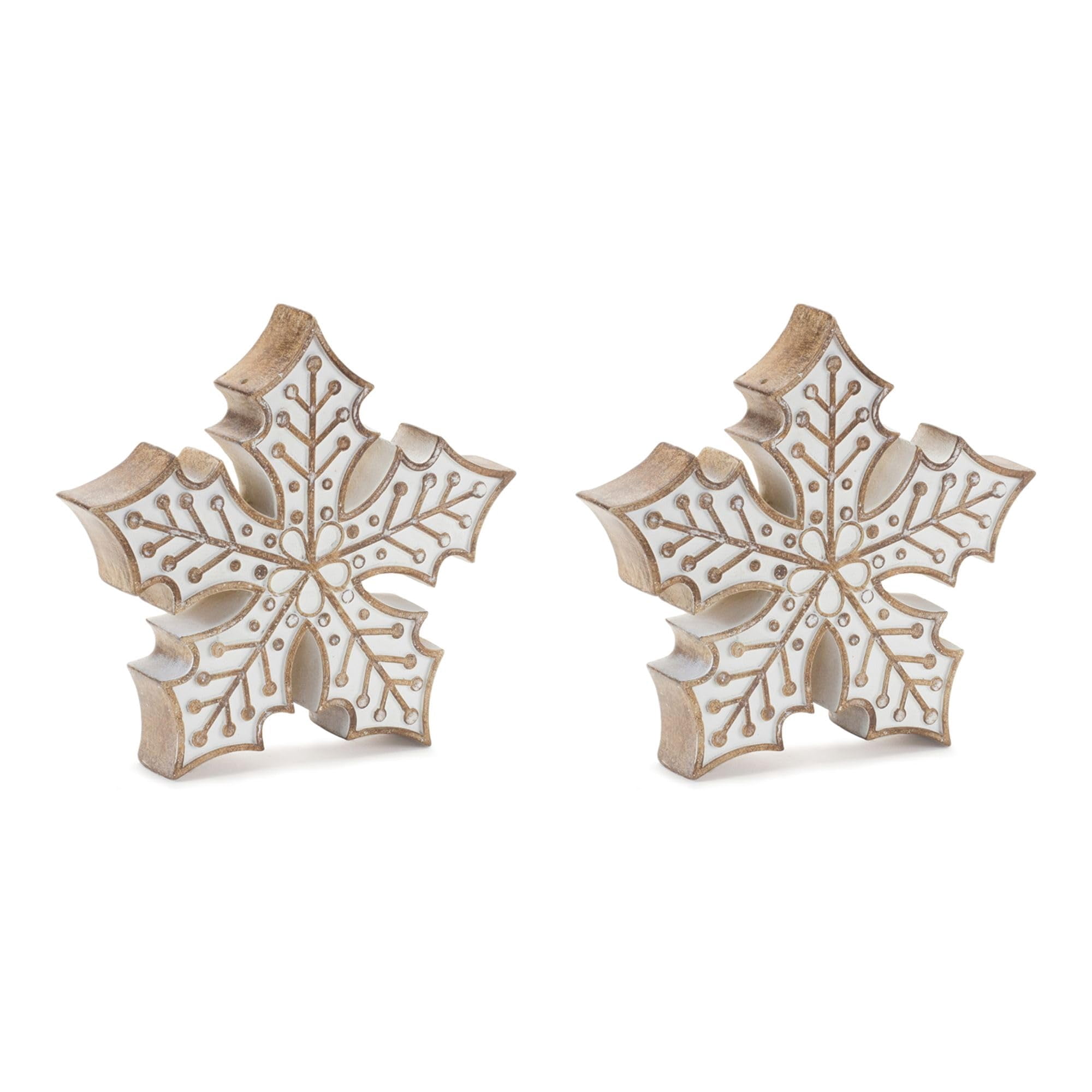 Melrose Tabletop Snowflakes, Set of 2, 7.25-Inch, White-Washed Resin ...
