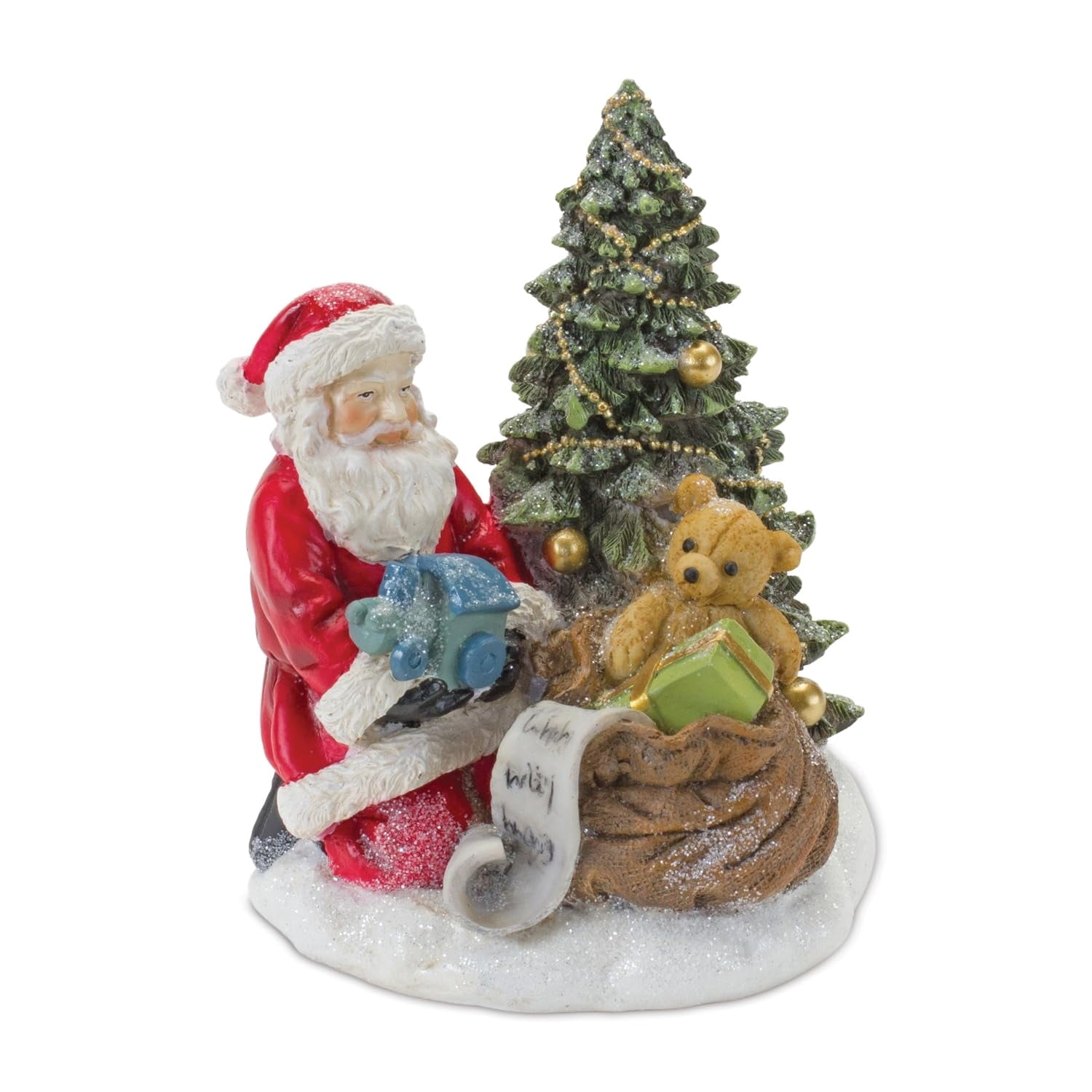 Melrose 86618 Santa with Tree and Bear Figurine, 6.5-inch Height, Resin ...