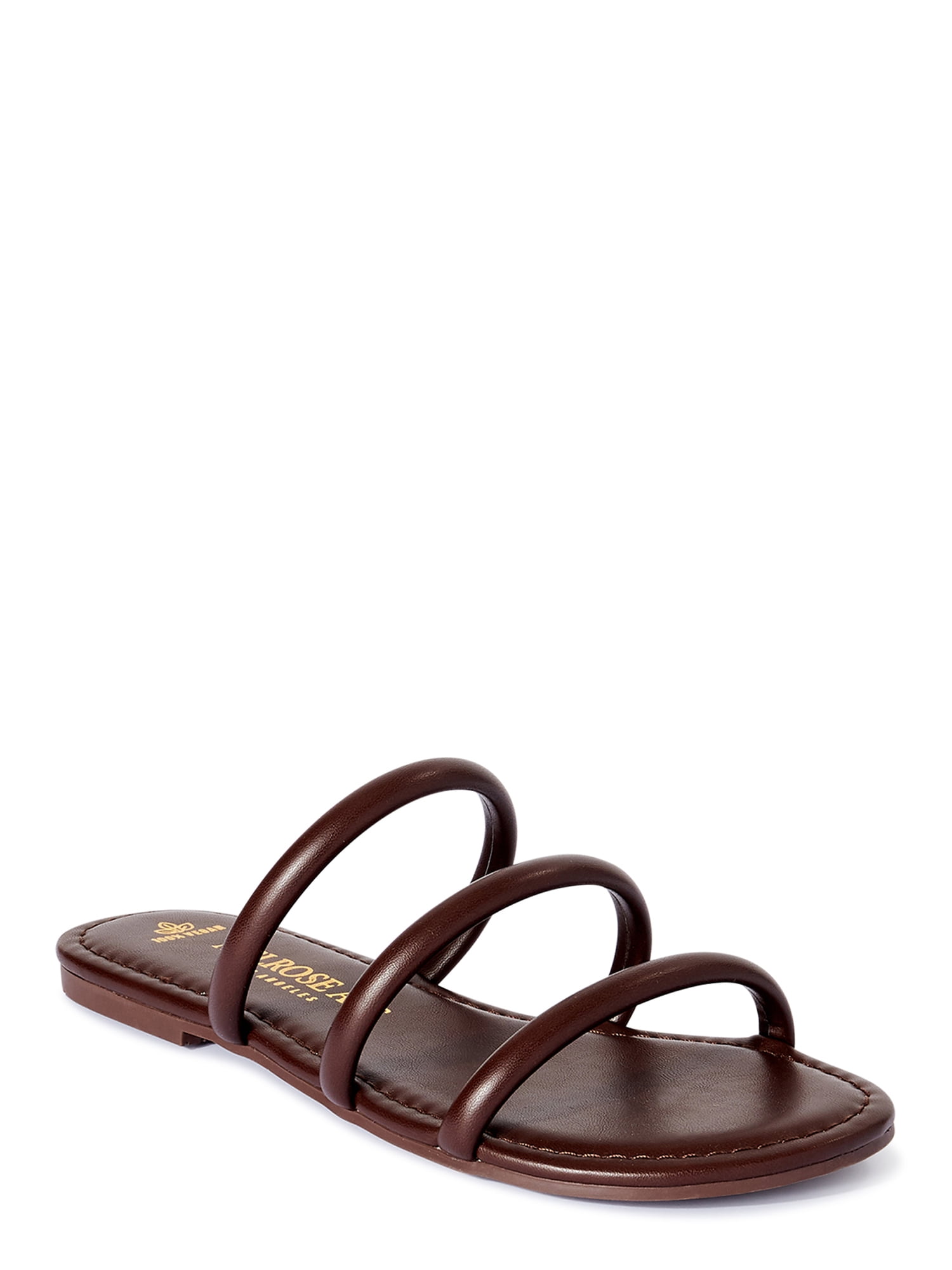 Melrose Ave Women's Faux Leather Three Strap Slide Sandals - Walmart.com