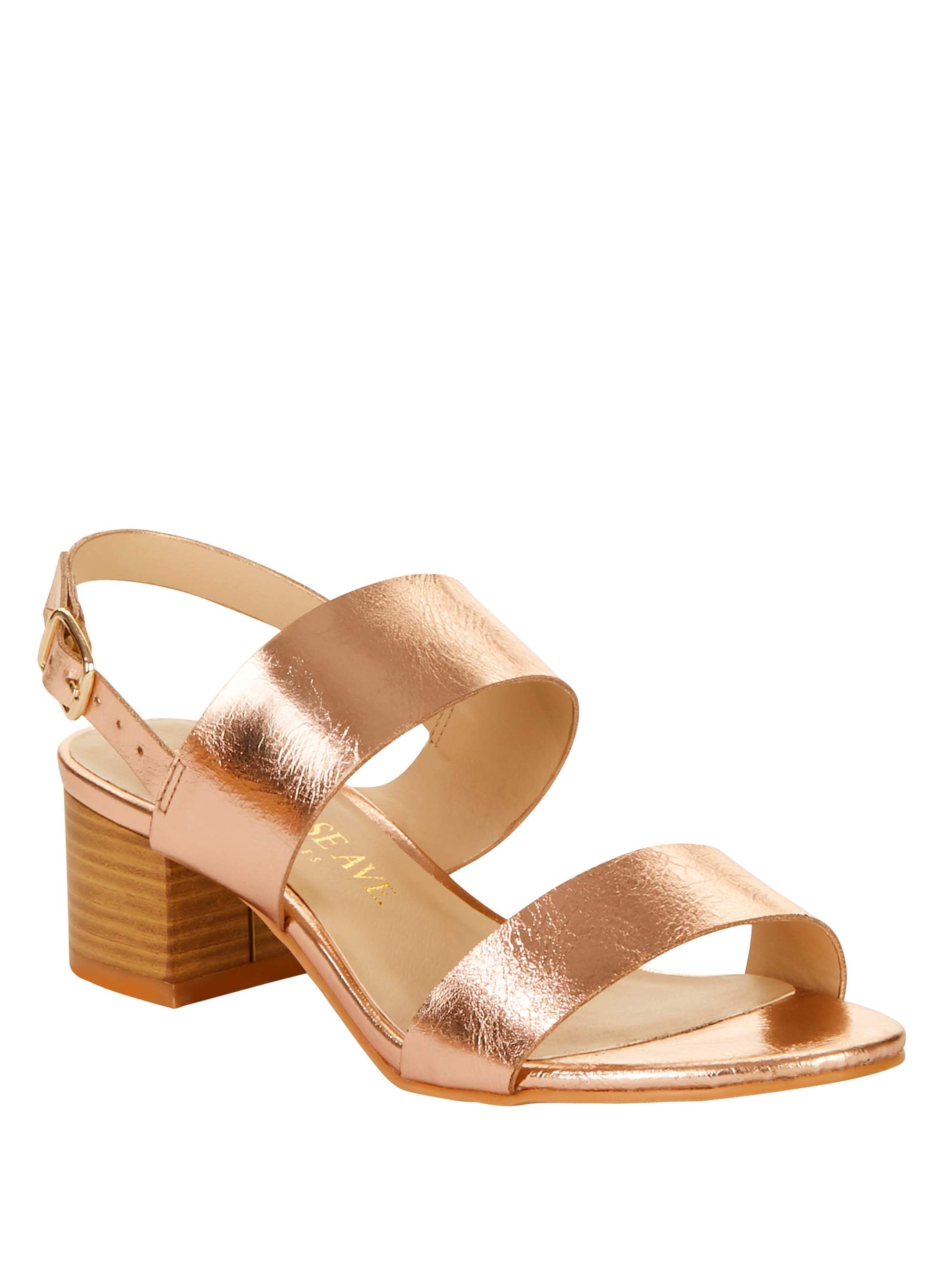 Melrose Ave Women's Faux Leather Two Strap Block Heel Sandals - Walmart.com