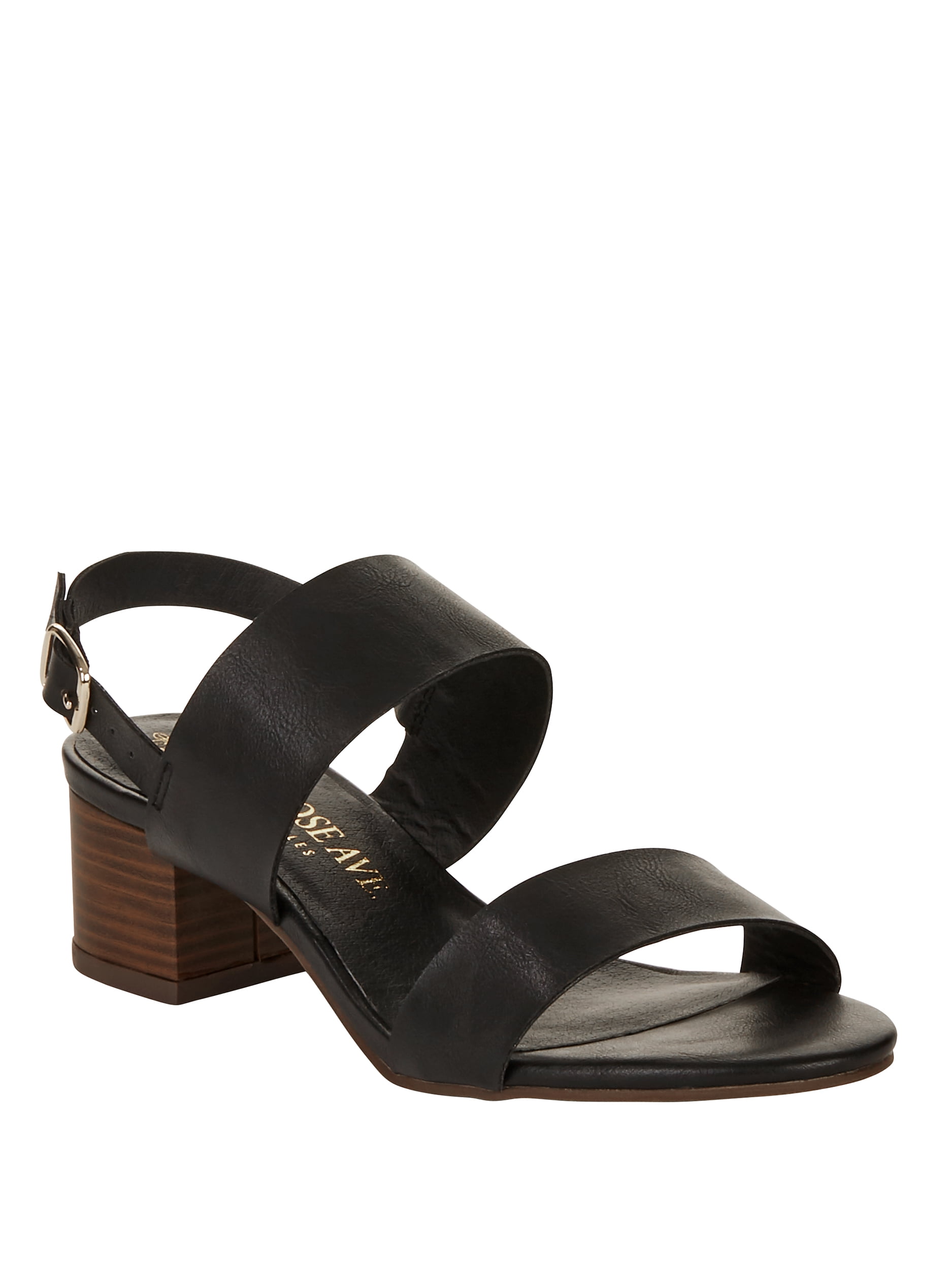 Melrose Ave Women's Faux Leather Two Strap Block Heel Sandals - Walmart.com