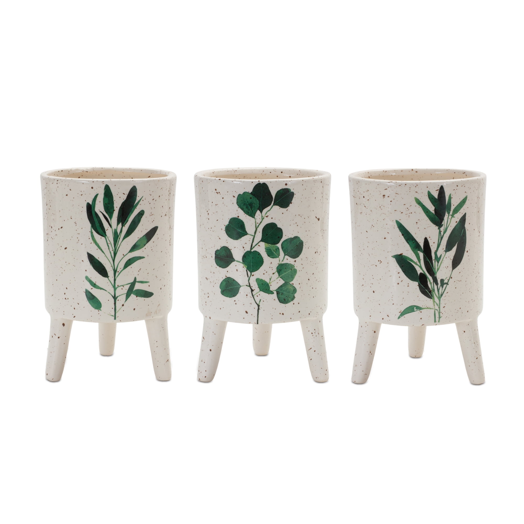 Melrose Botanical Footed Planters - 6" - Cream and Green - Set of 3 ...