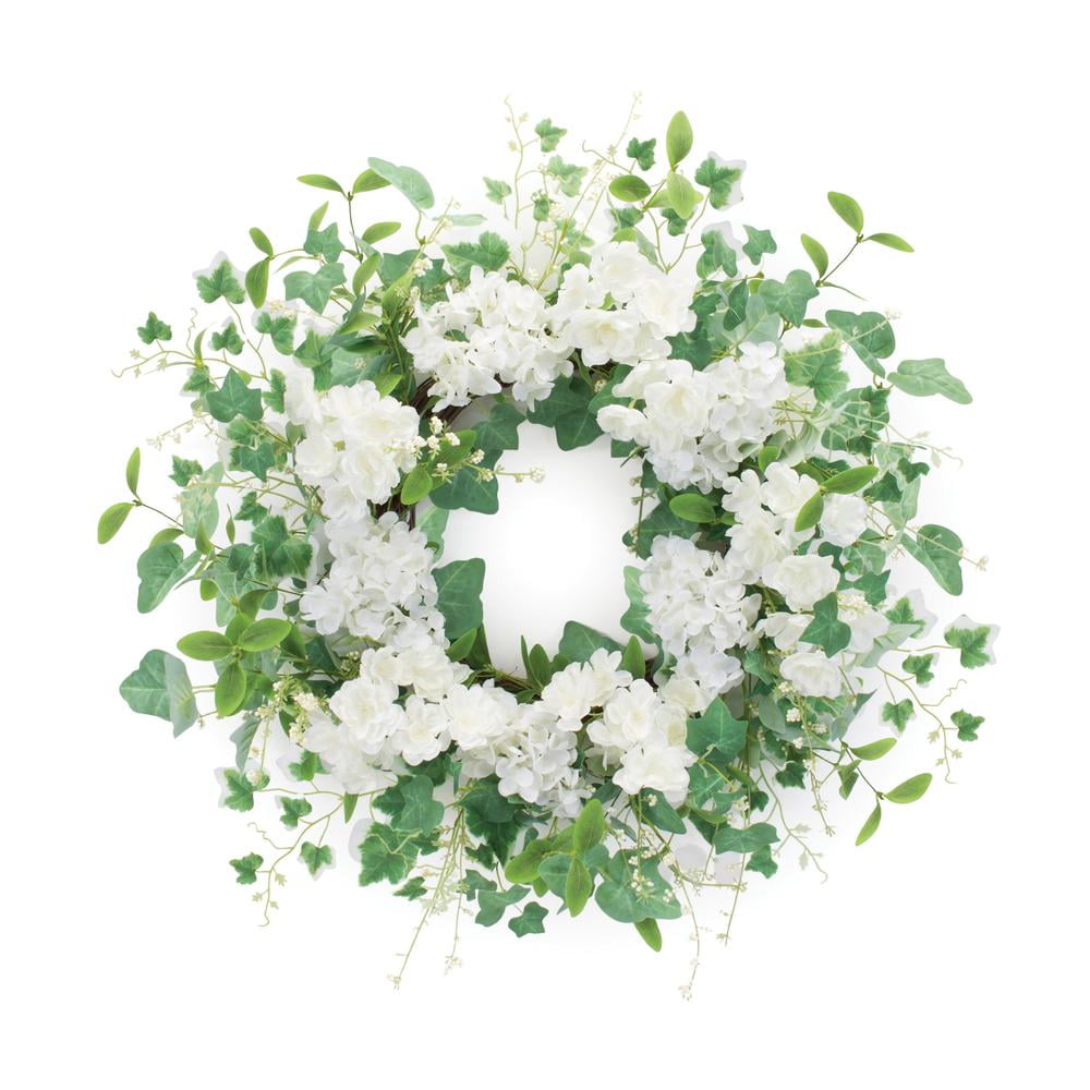 Melrose Christmas Hydrangea and Ivy Wreath, 21.5”D, Polyester, Holiday ...