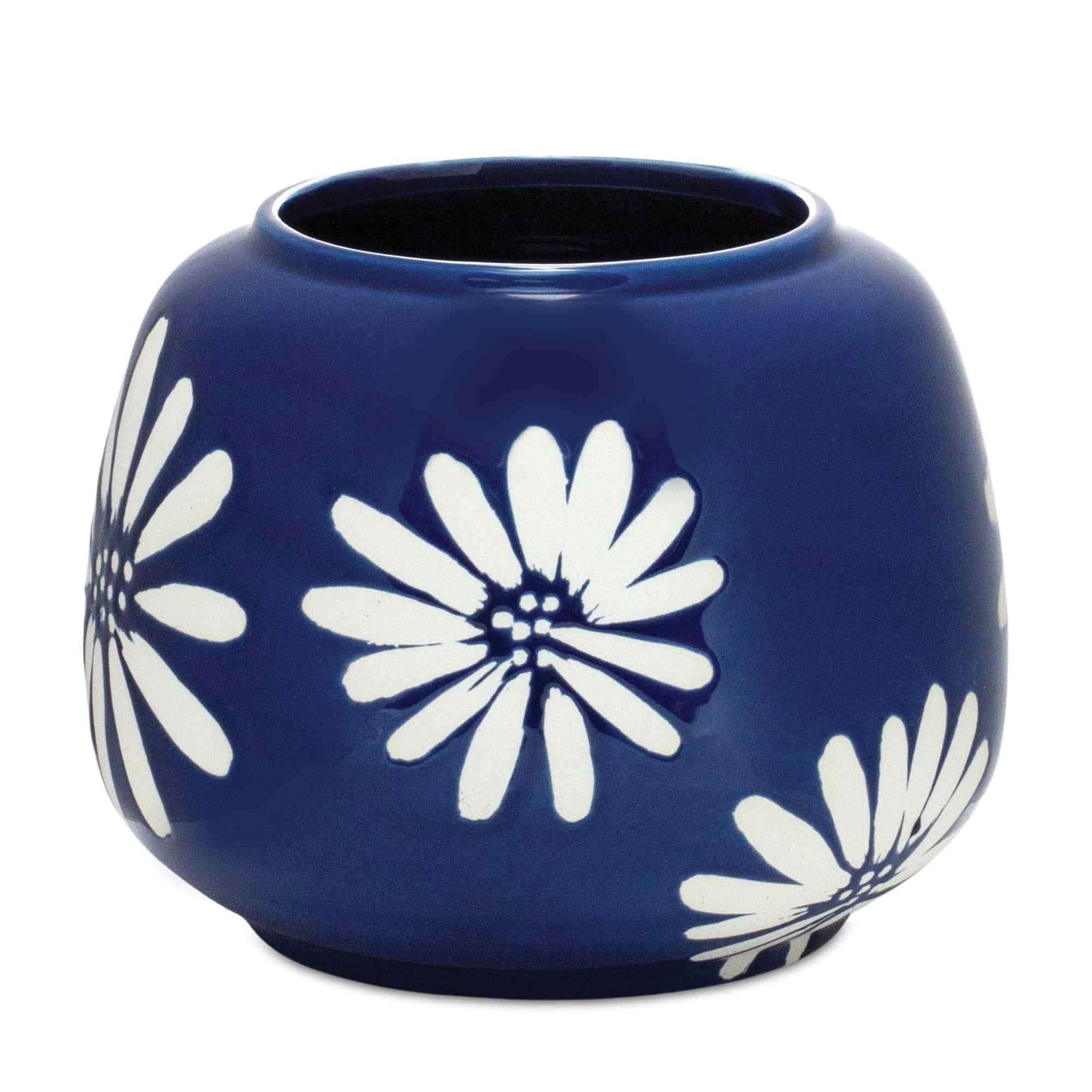 Melrose Daisy Flower Decorative Vase - 6.75" - Navy Blue and White ...