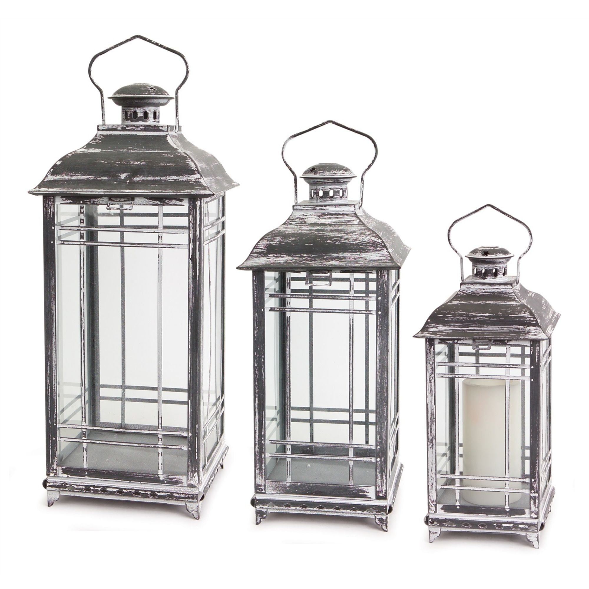 Melrose Distressed Style Pillar Candle Lanterns - 20" - Gray and White ...