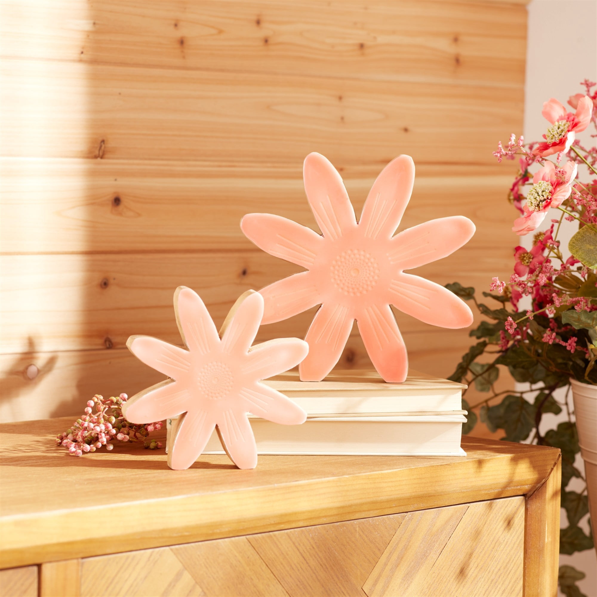 Melrose Etched Wooden Flower Decorations - 7.5" - Set of 2 - Walmart.com