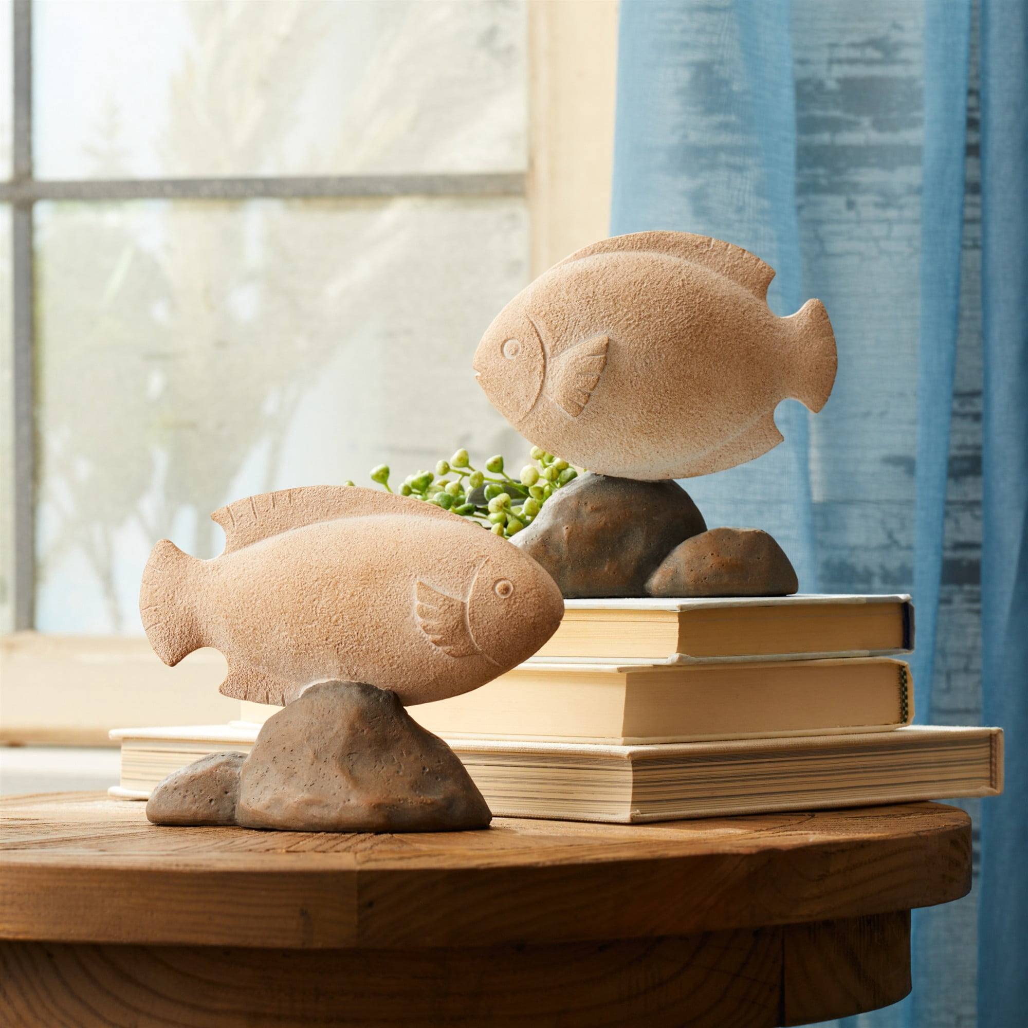 Melrose Fish on Rock Decorations - 6.5" - Beige and Gray - Set of 4 ...