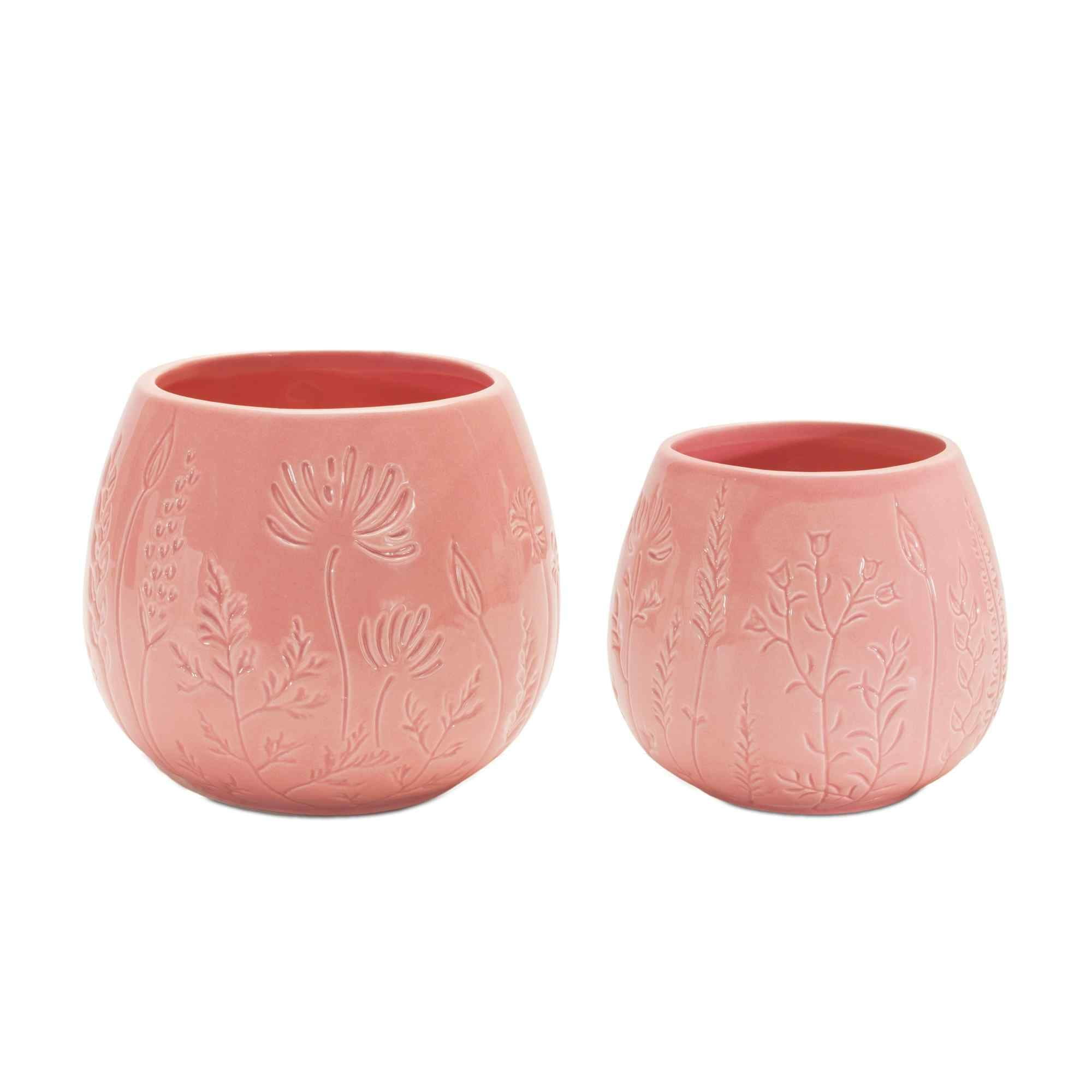 Melrose Floral Etched Ceramic Planter (Set of 2) - Walmart Business ...