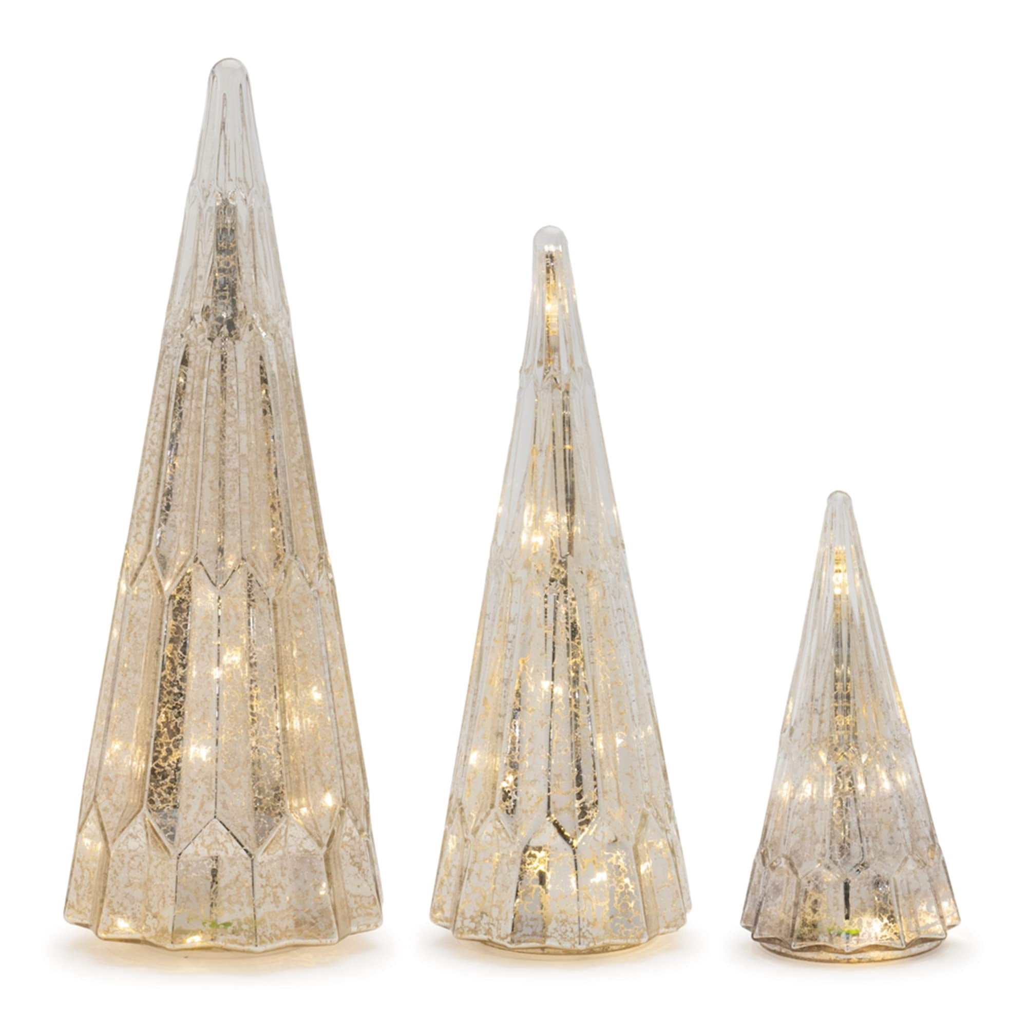 Melrose Glass LED Christmas Tree, Set of 3, 8" H, 12" H, 15.5" H Glass ...