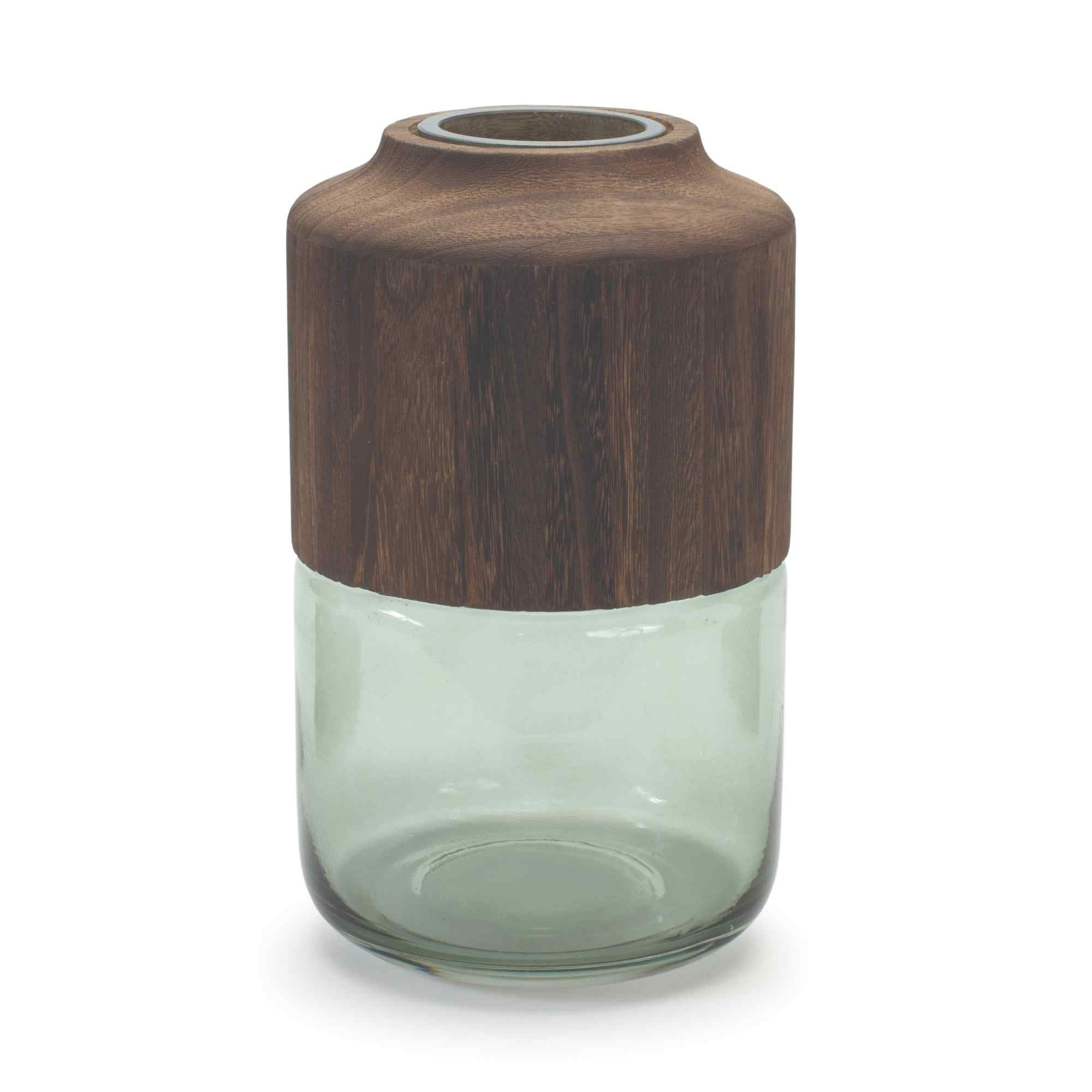 Melrose Glass with Wood Vase - 11" - Brown and Green - Walmart.com