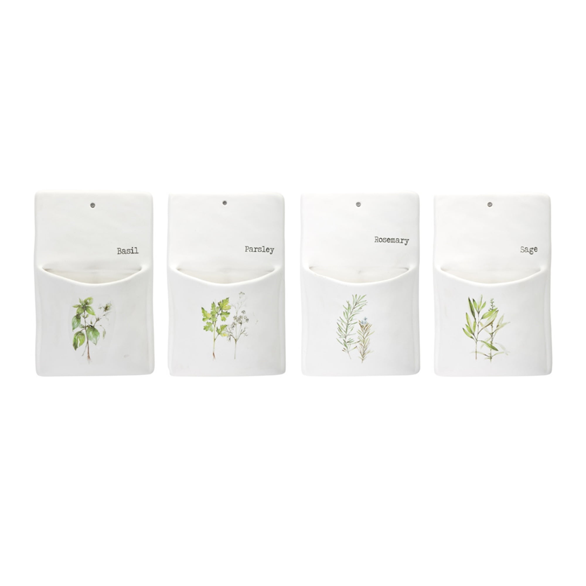 Melrose Herb Ceramic Wall Pockets - 8.5" - White and Green - Set of 4 ...