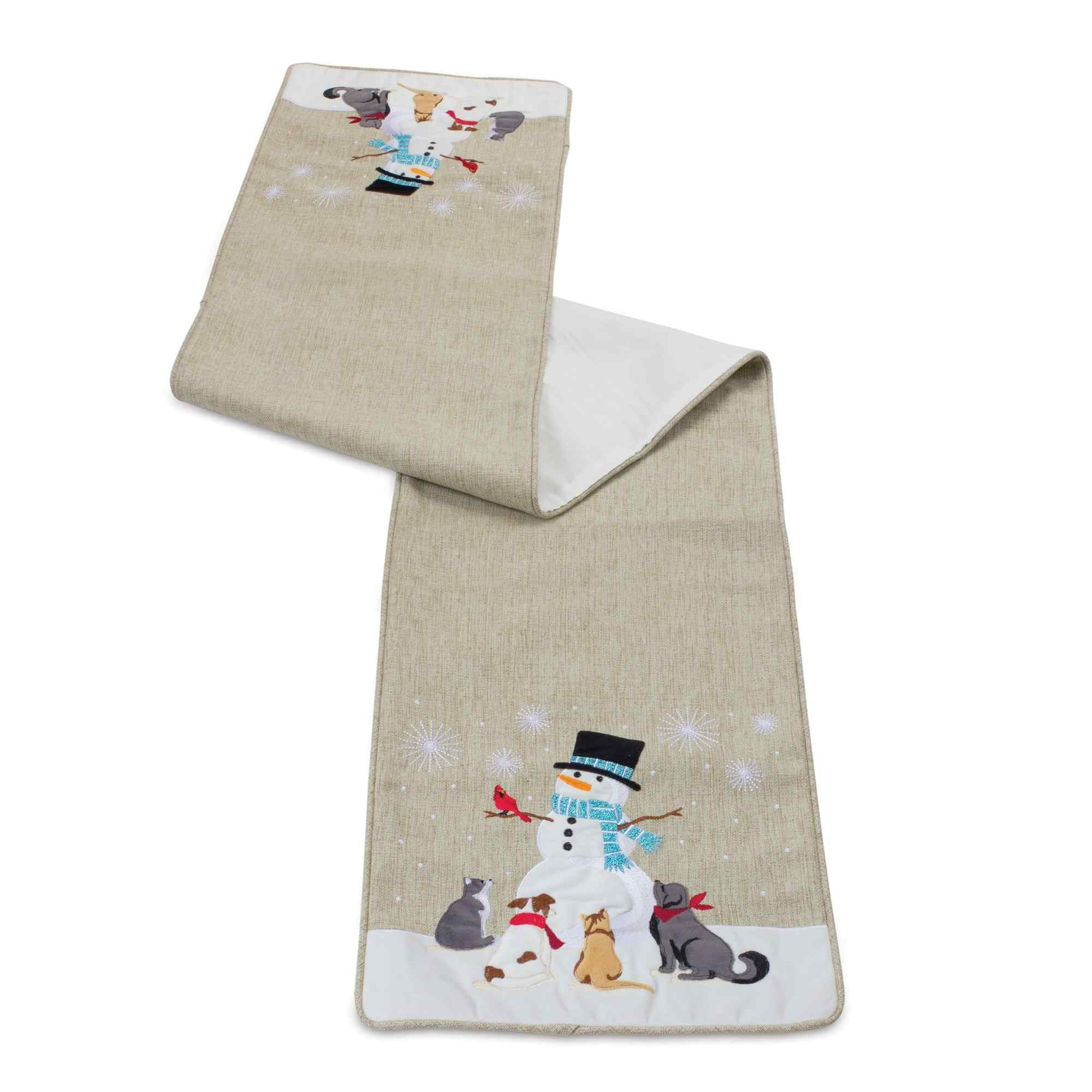 Melrose 70" Snowman with Pets Embroidered Christmas Table Runner ...