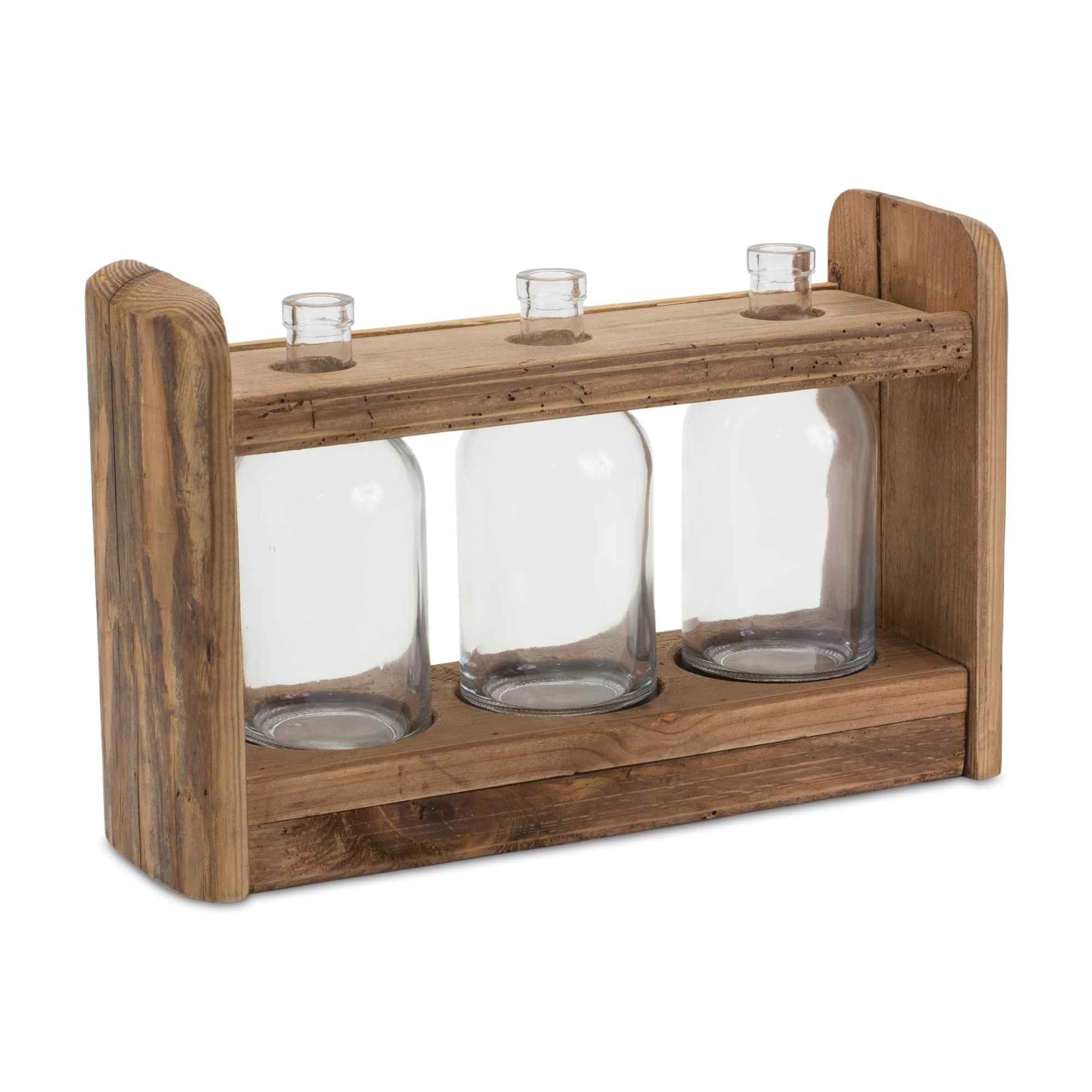 Melrose Bottle Vases in Wood Stand 15"L - Walmart.com
