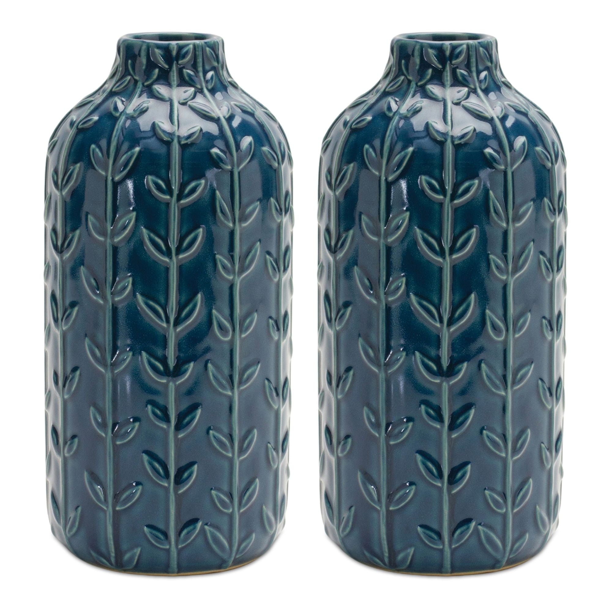 Melrose Vine Leaf Decorative Vases - 8.75" - Blue - Set of 2 - Walmart.com