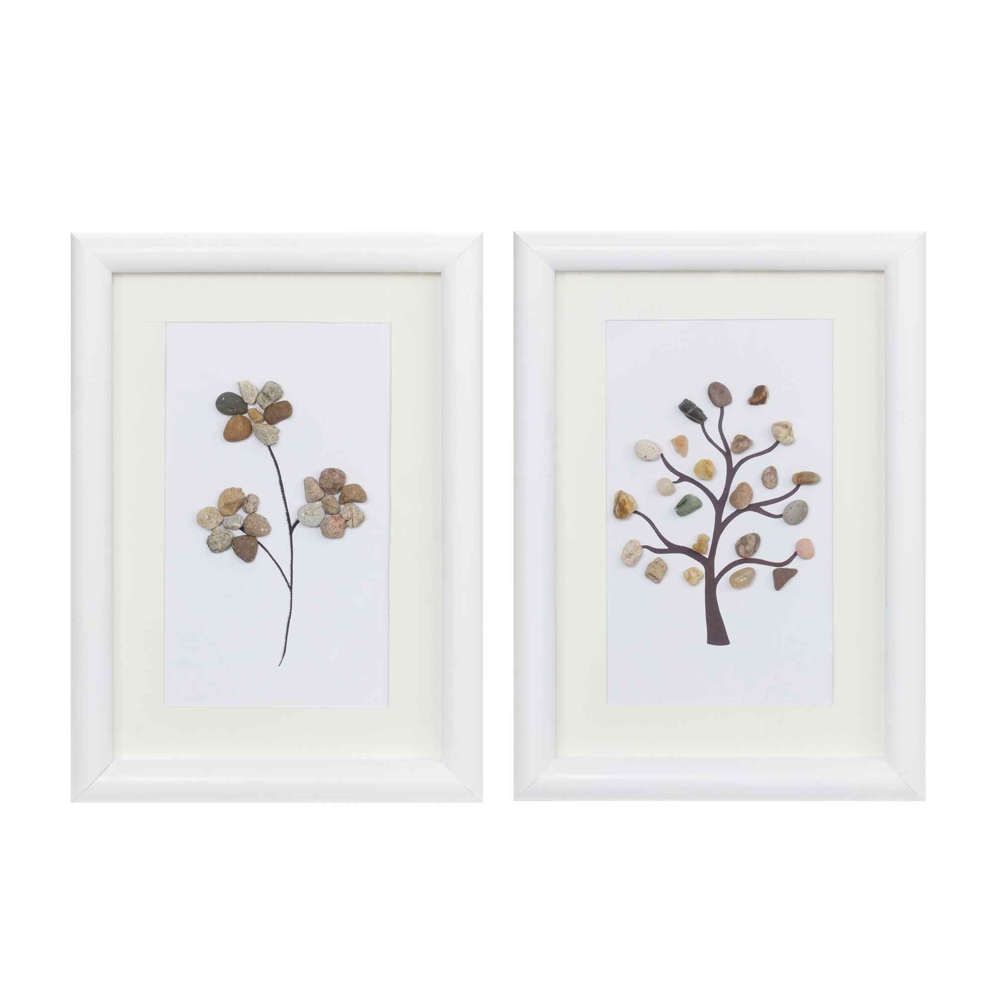 Melrose International Framed Tree and Floral Pebble Art (Set of 2 ...