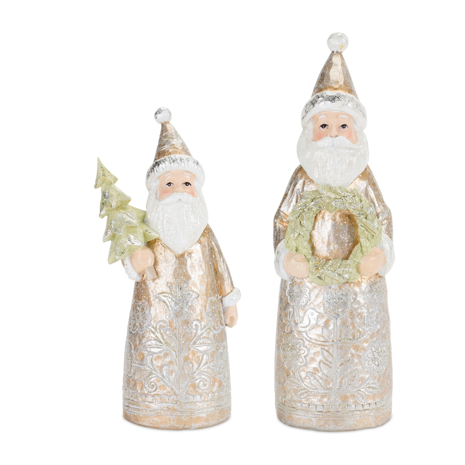 Melrose International Gold Floral Pattern Santa Figurine with Pine ...