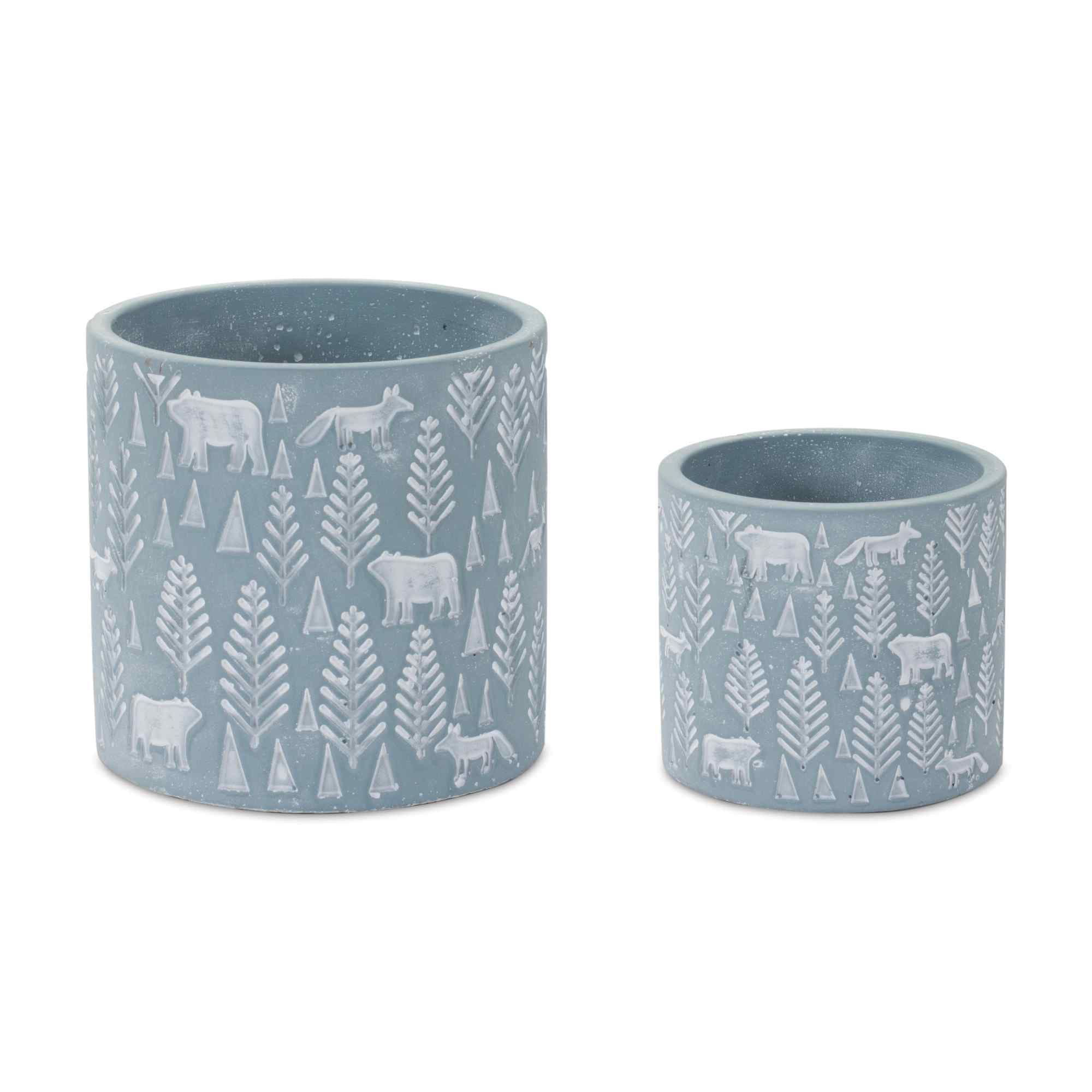 Melrose Woodland Winter Planters - 5.25" - Blue and White - Set of 2 ...