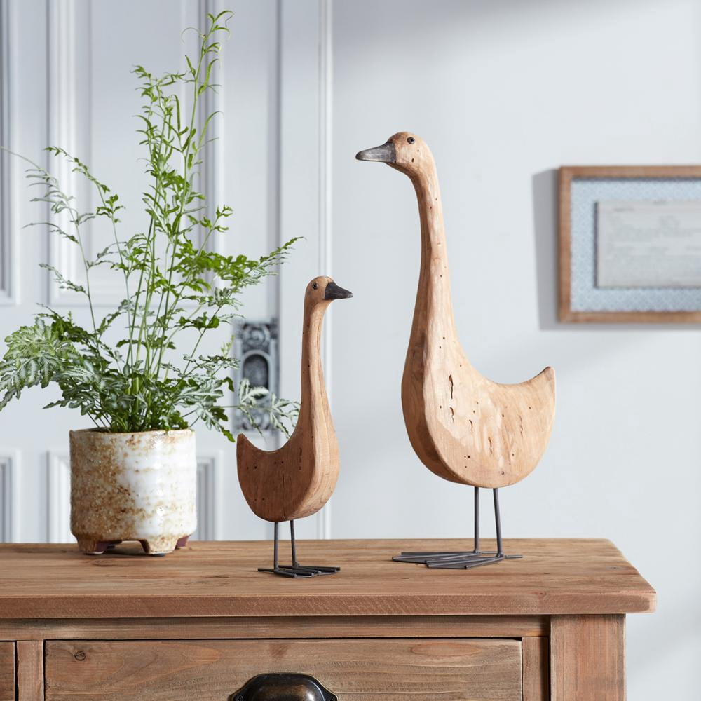 Melrose Wooden Goose Statues for Indoor House Decor - 17.5" - Brown and ...