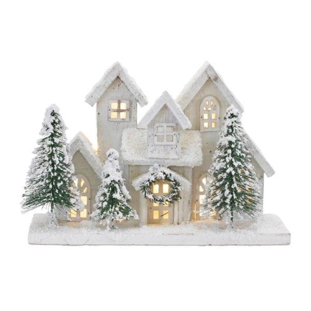 Melrose International LLC LED Houses 12.5"L x 8"H Wood 3 AA Batteries ...