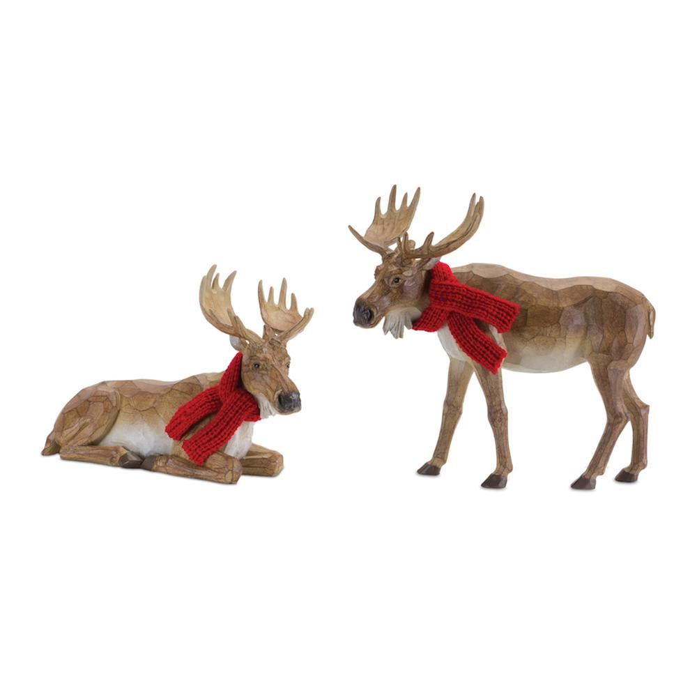 Melrose Carved Winter Moose with Scarf Christmas Tabletop Decoration ...