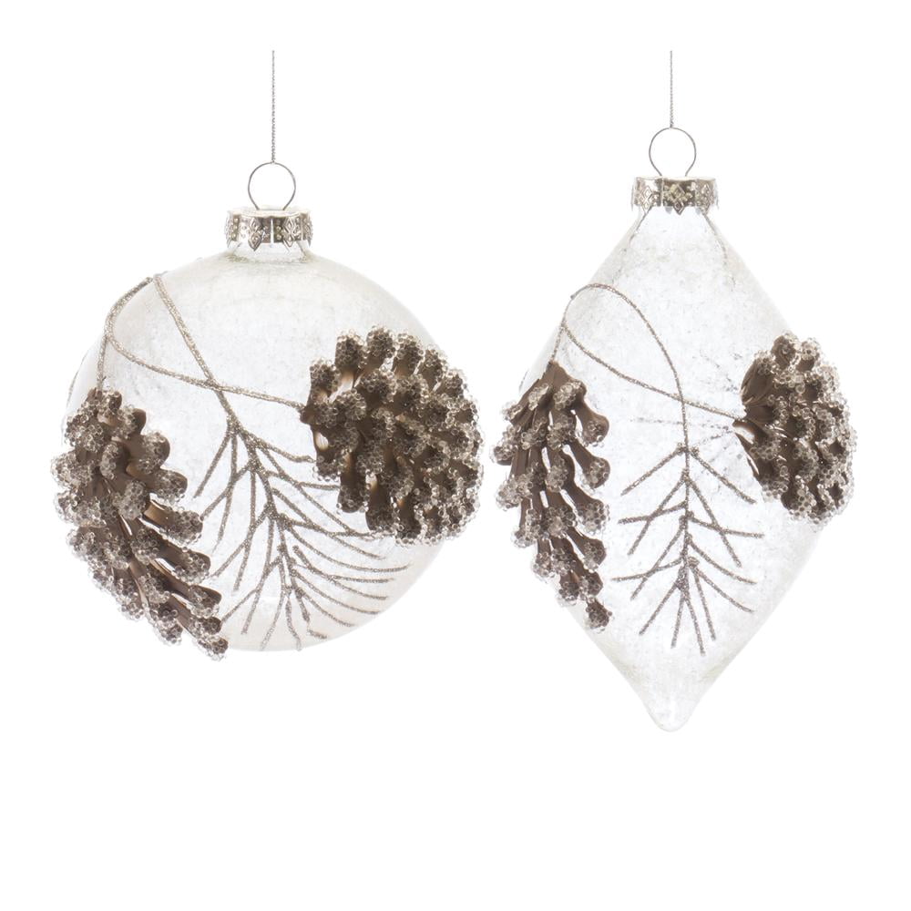 Melrose Set of 6 Beaded Glass Pinecone Christmas Ball and Drop ...