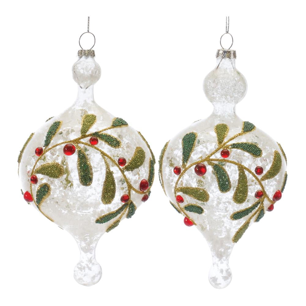 Melrose Beaded Glass Mistletoe Drop Christmas Ornaments - 6.5" - White ...