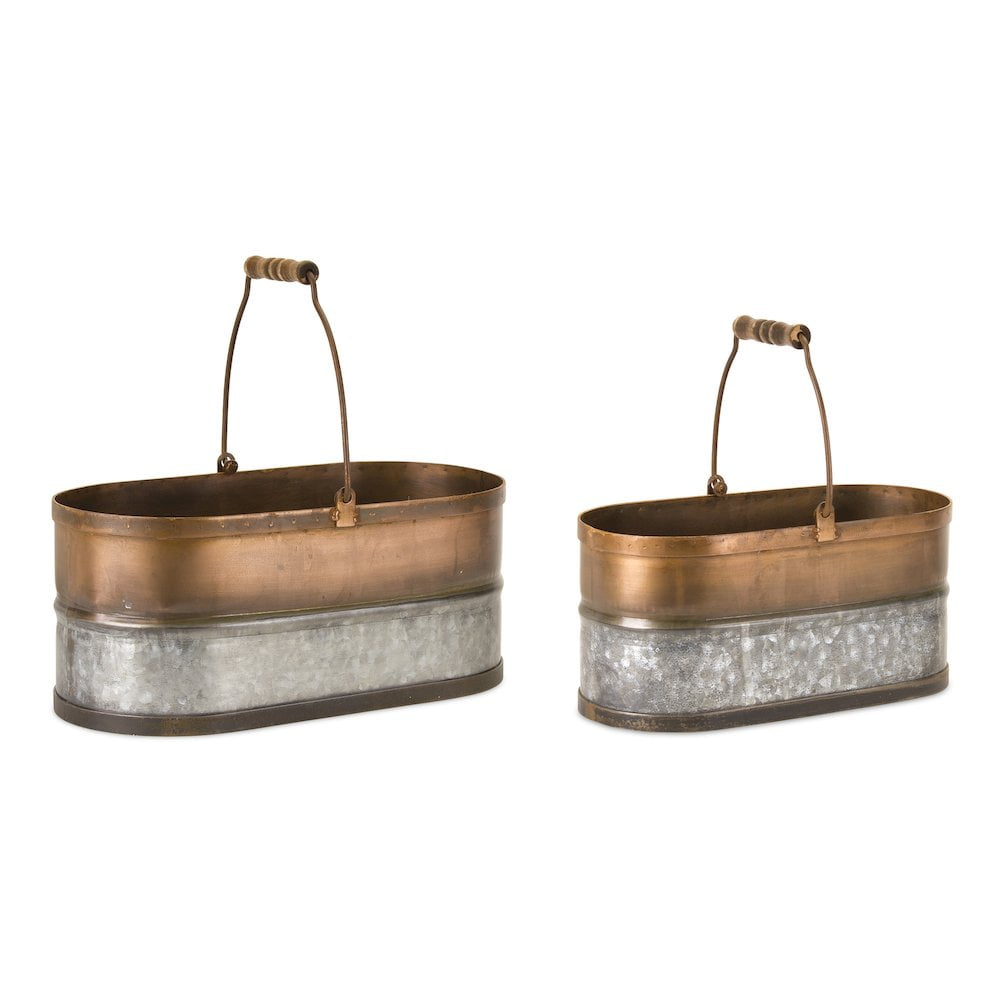 Melrose International LLC Oval Pail (Set of 2) 12.5"L x 6.5"H, 15"L x 7 ...