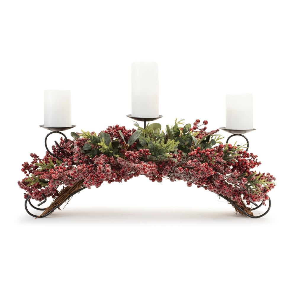 Melrose Frosted Pine and Berry Christmas Candle Holder - 31" - Walmart.com