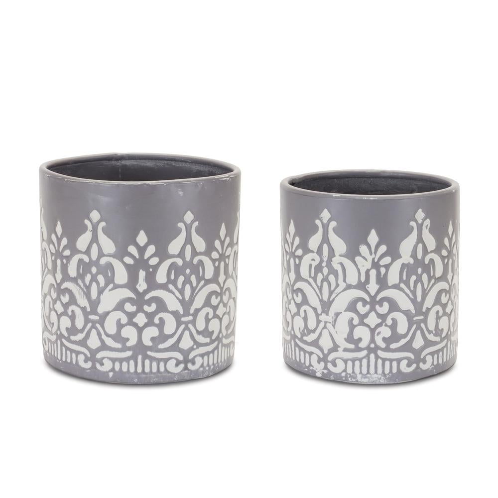 Melrose Ornate Planters - 7.5" - Gray and White - Set of 2 - Walmart ...
