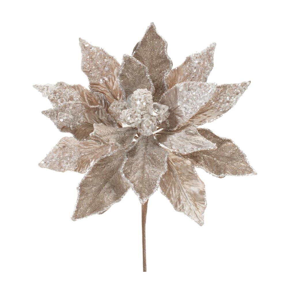 Melrose Artificial Beaded Poinsettia Christmas Stems - 28" - Set of 2 ...