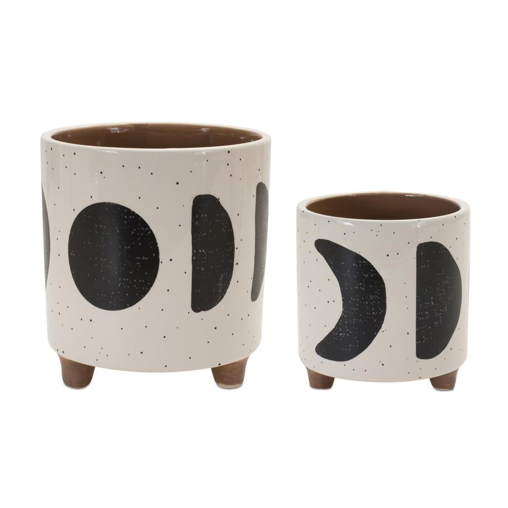 Melrose Footed Moon Phase Pots - 6" - White and Black - Set of 2 ...