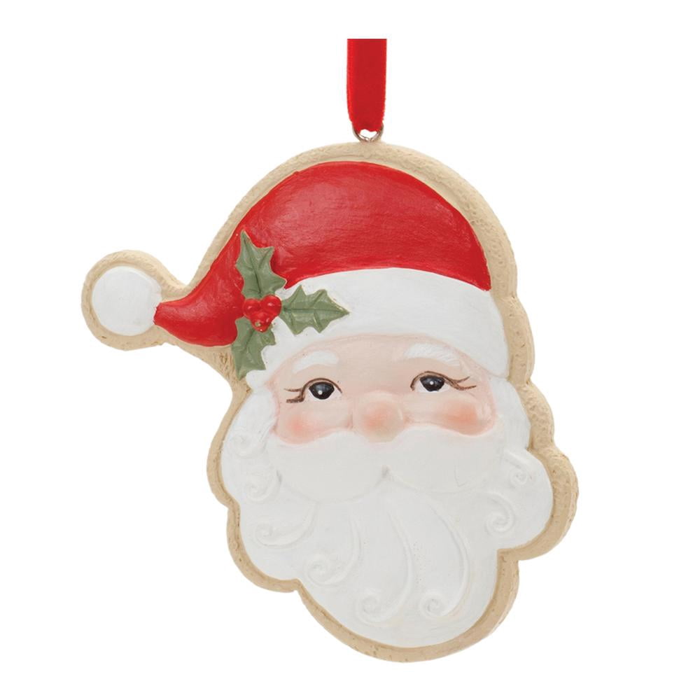 Melrose Frosted Santa Cookie Christmas Ornaments - 3.75" - White and ...