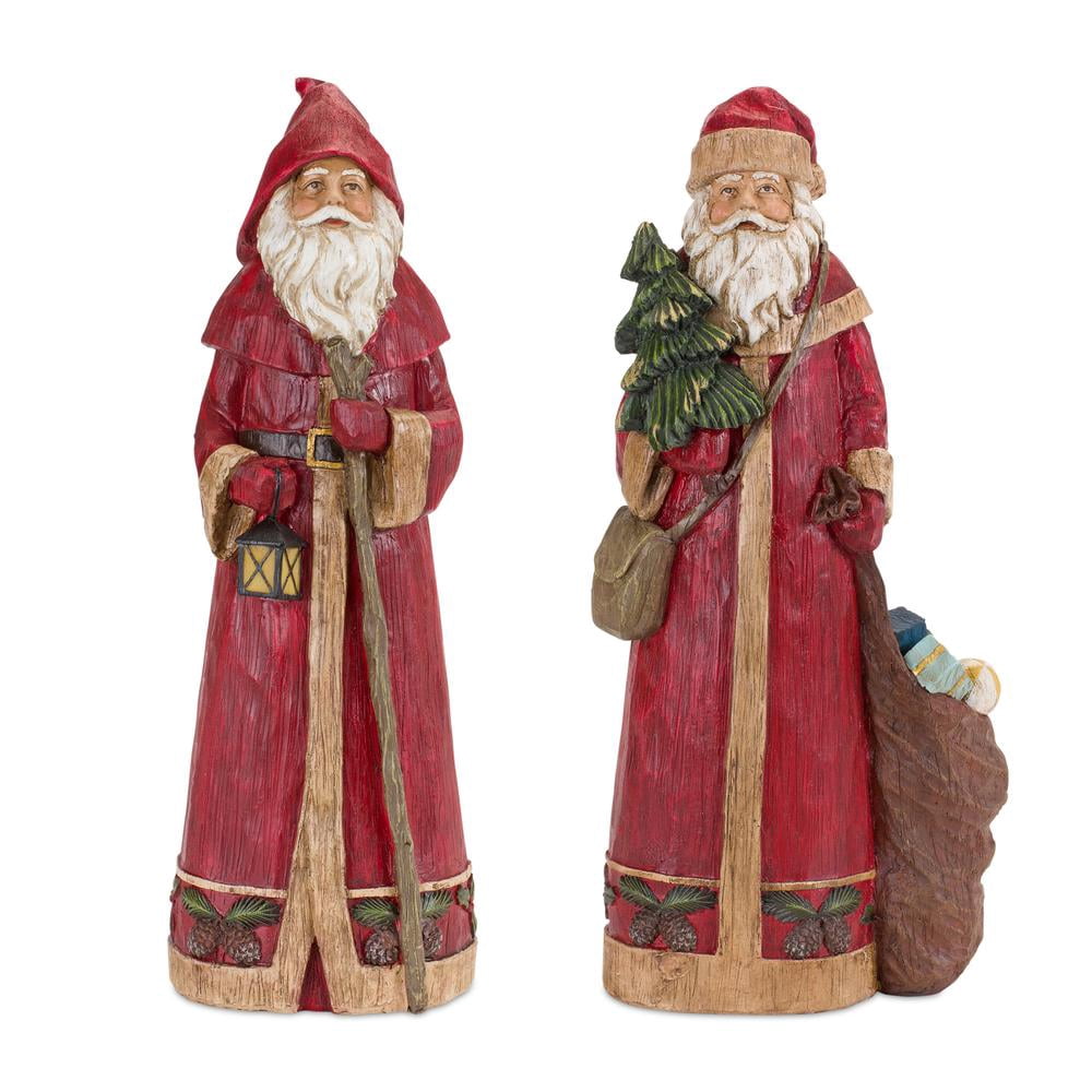 Melrose Set of 2 Resin Santa Claus Figurines with Lantern and Present ...