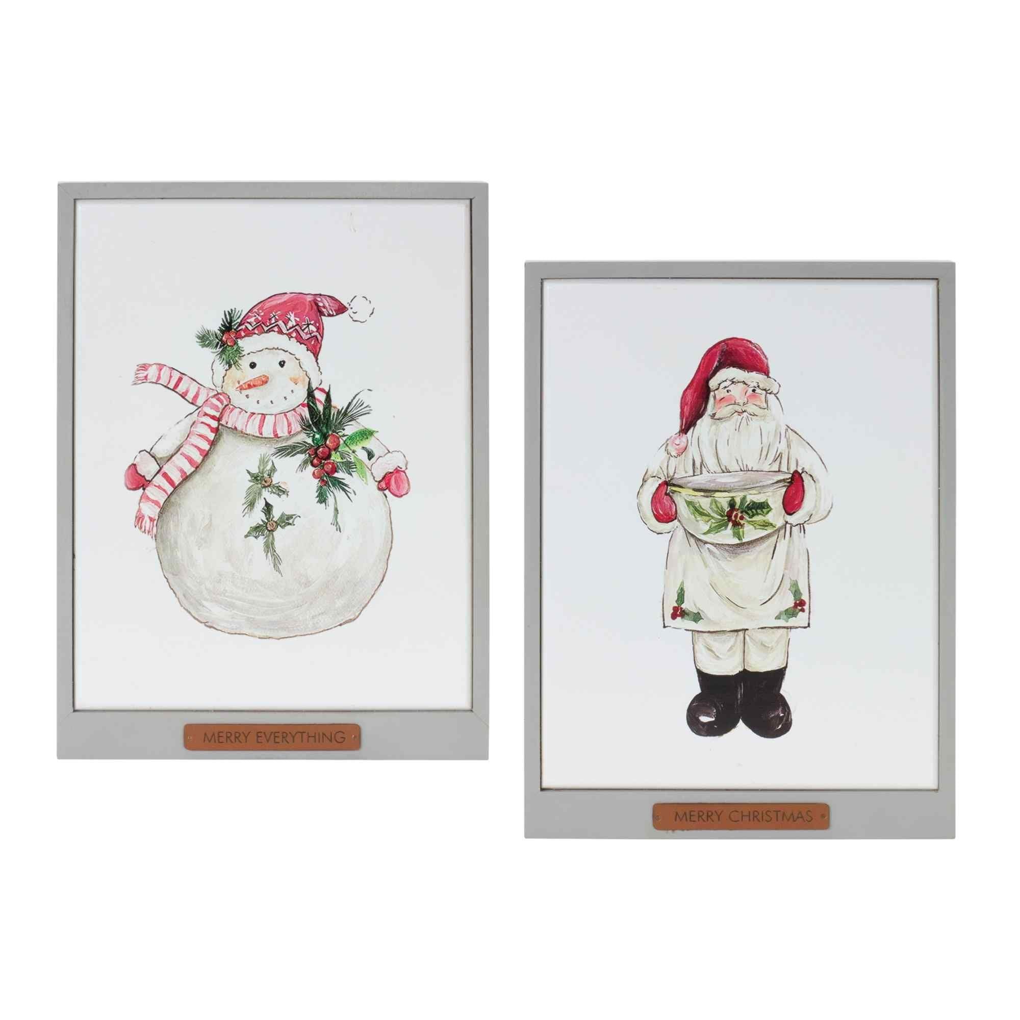 Melrose Santa and Snowman Framed Christmas Wall Art - 10.5" x 14" - Set ...