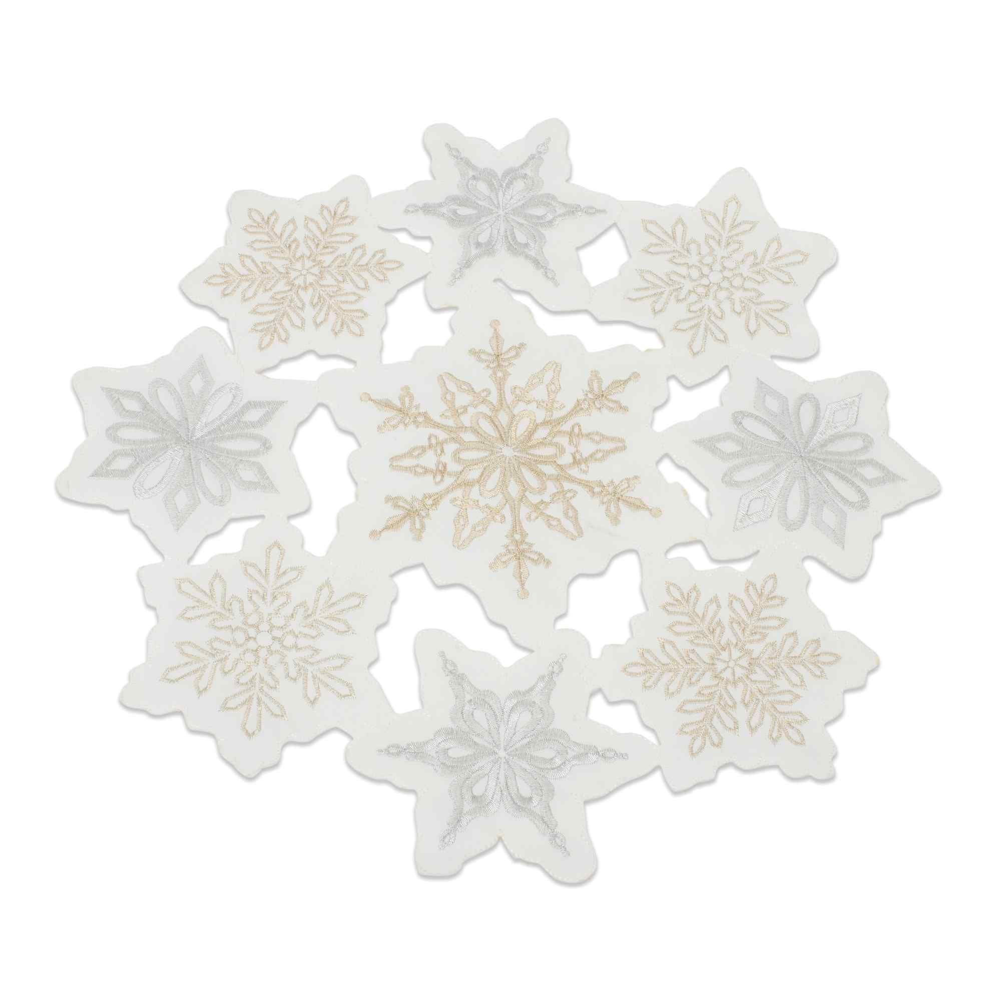 Melrose Embroidered Snowflake Christmas Doilies - 17" - White and Gold ...