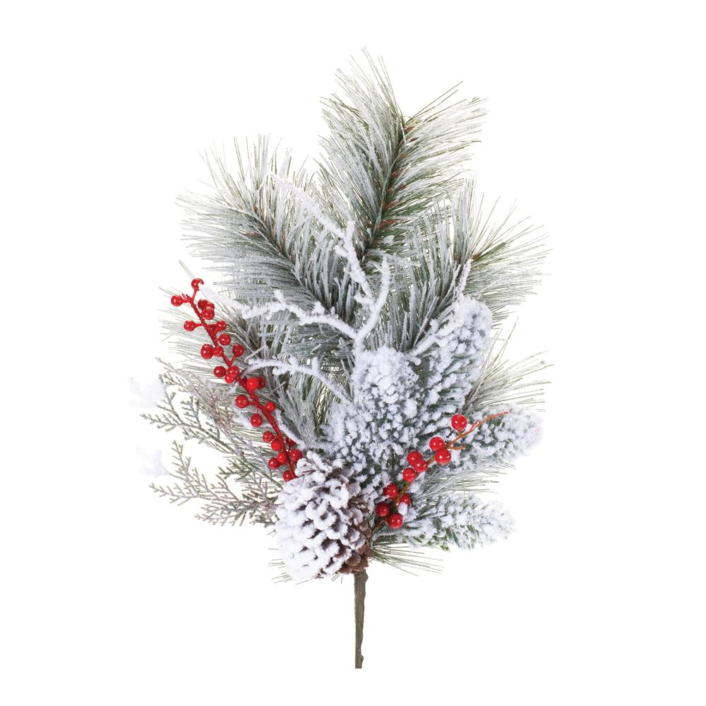 Melrose International LLC Snowy Pine w/Berry Spray (Set of 2) 20"H PVC ...