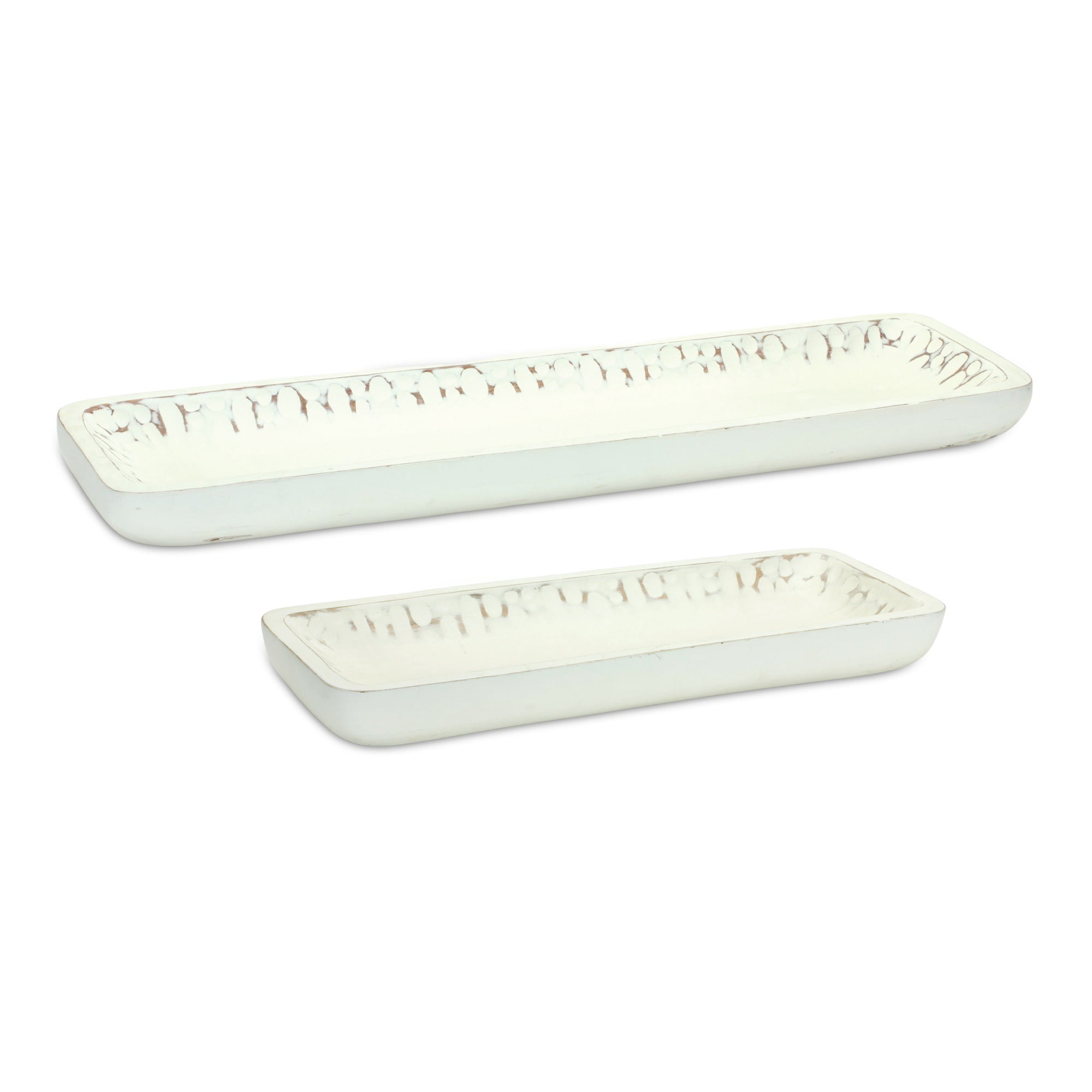 Melrose Mango Wood Rectangular Trays - 27" - White - Set of 2 - Walmart.com