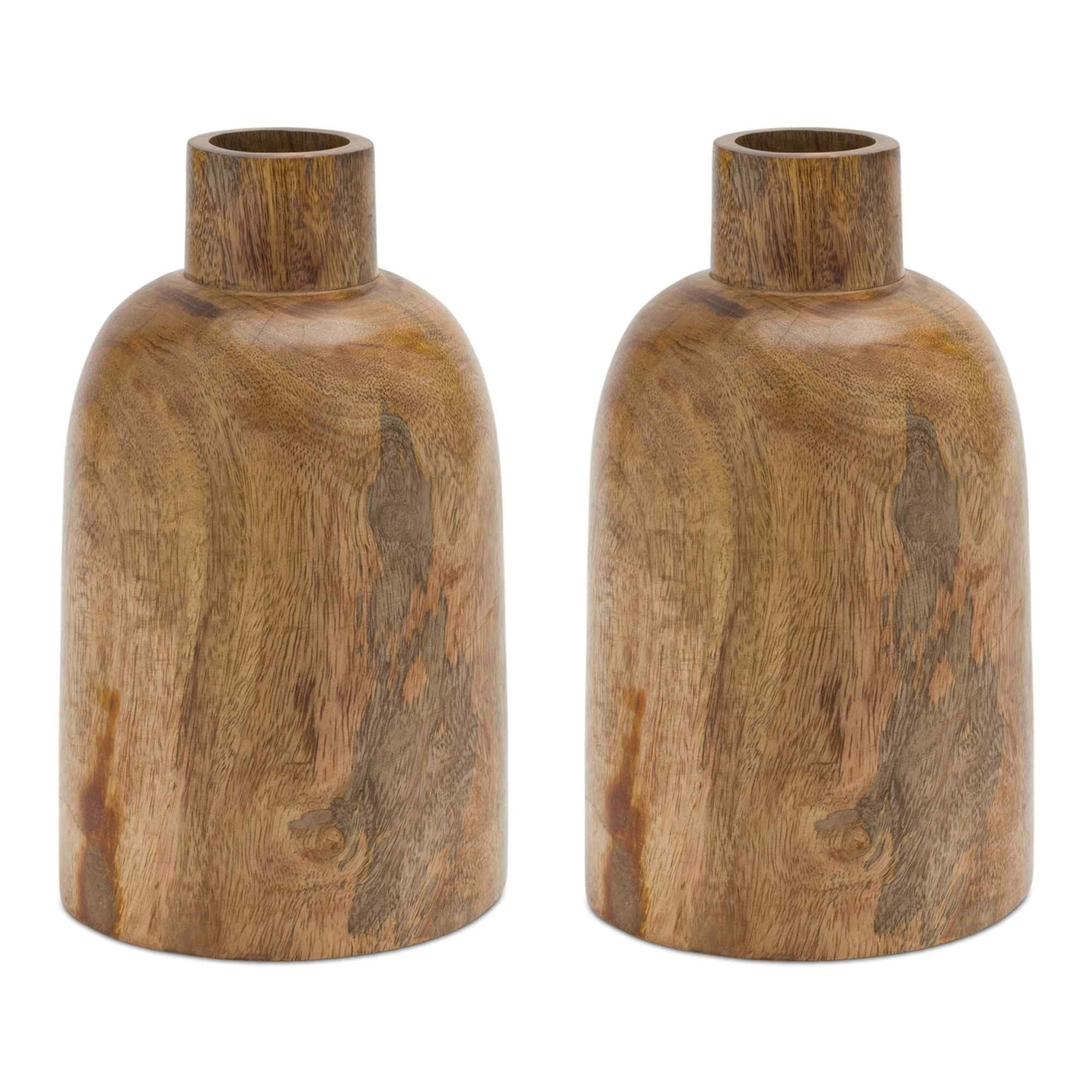 Melrose Wooden Bottle Vases - 8.75" - Brown - Set of 2 - Walmart.com