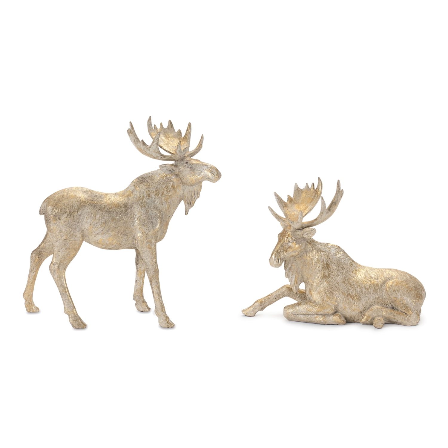 Melrose Winter Moose Christmas Figurines - 11.5" - Gold and Beige - Set ...