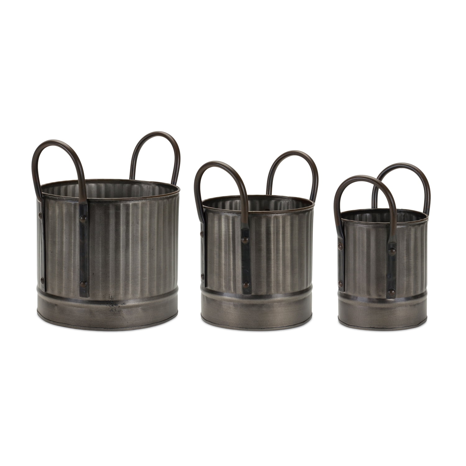 Melrose International Pewter Metal Planter with Ribbed Design and ...