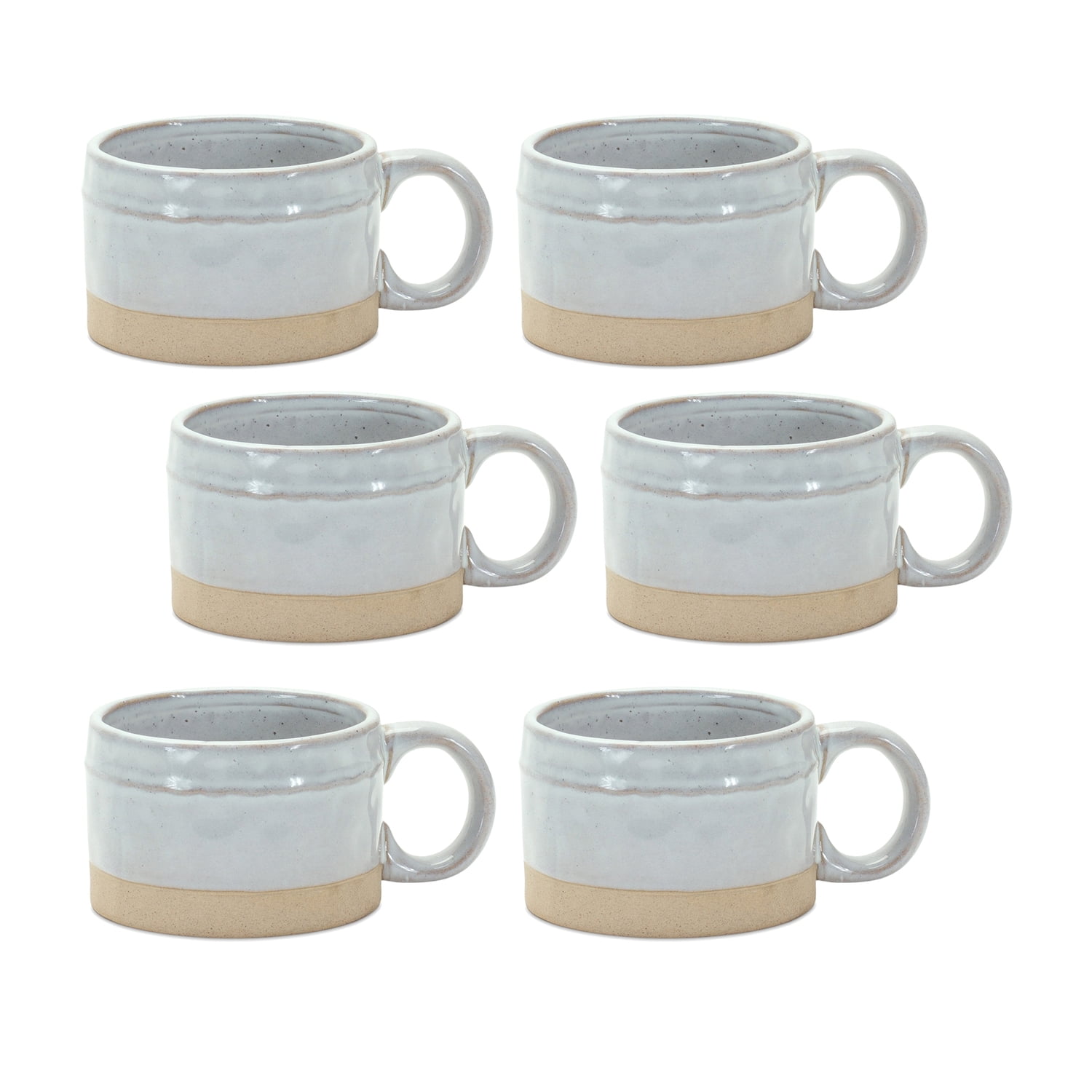 Melrose Rustic Glossy Porcelain Serving Mugs with Holder - 5.25" - Tan ...