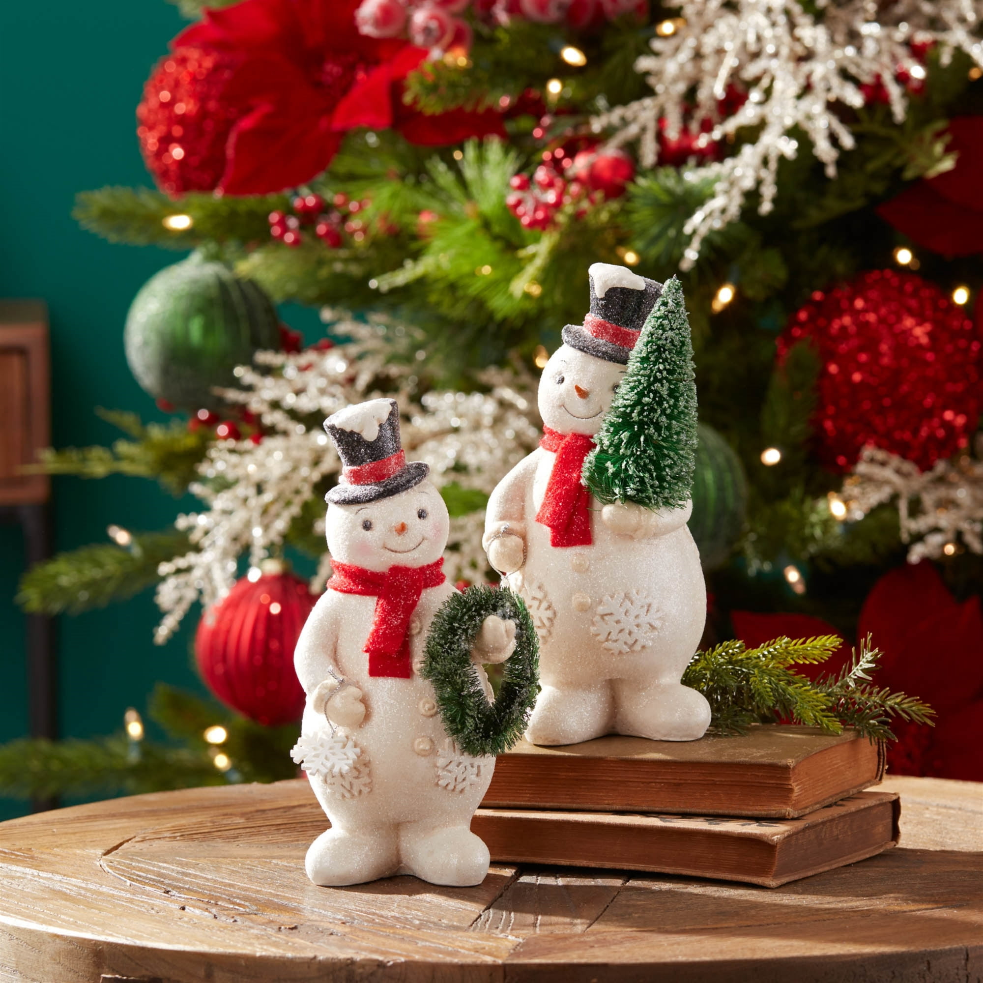 Melrose International Snowman w/Tree and Wreath (Set of 2) 8"H Paper ...