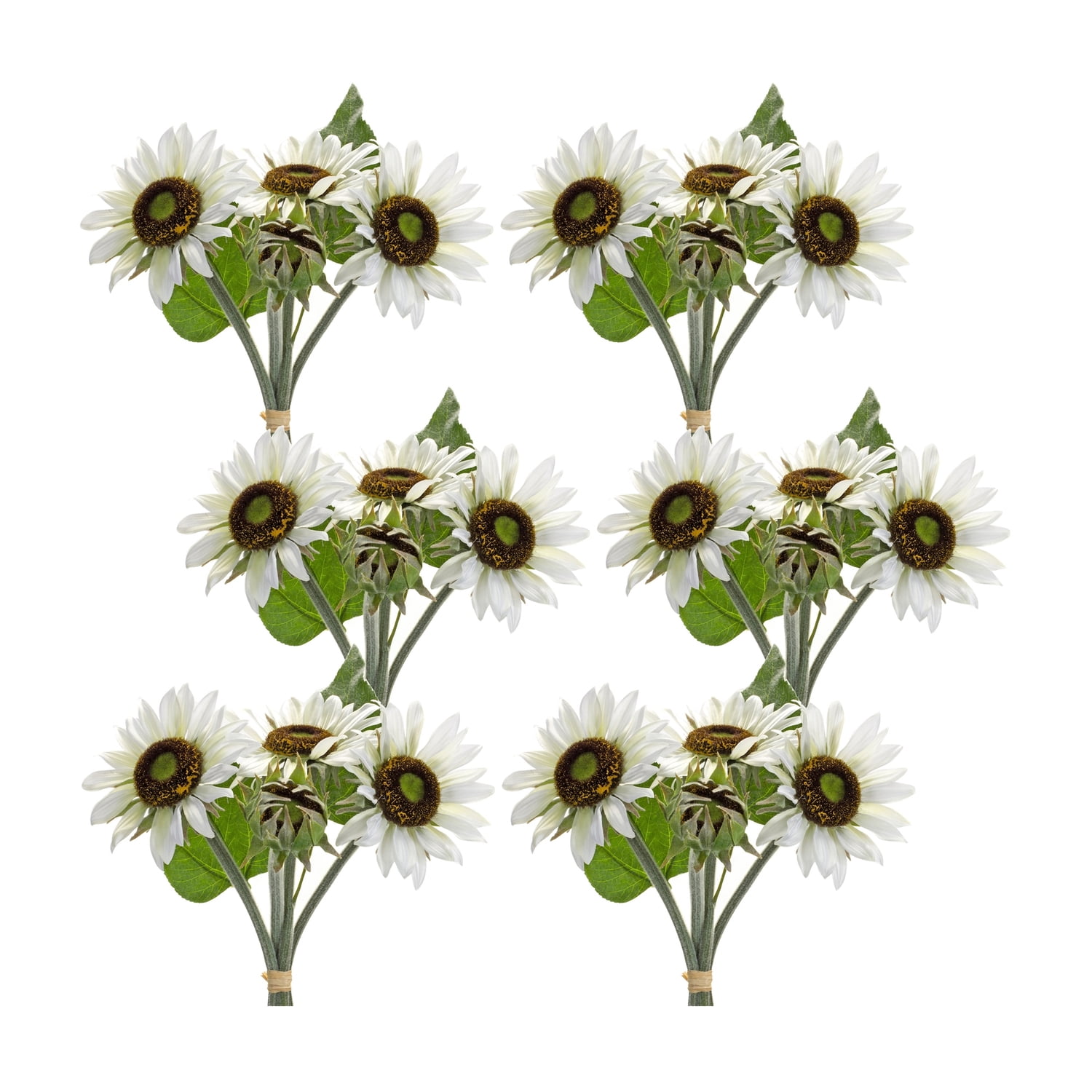 Melrose Artificial Sunflower Floral Bouquet - 13" - White - Set of 6 ...