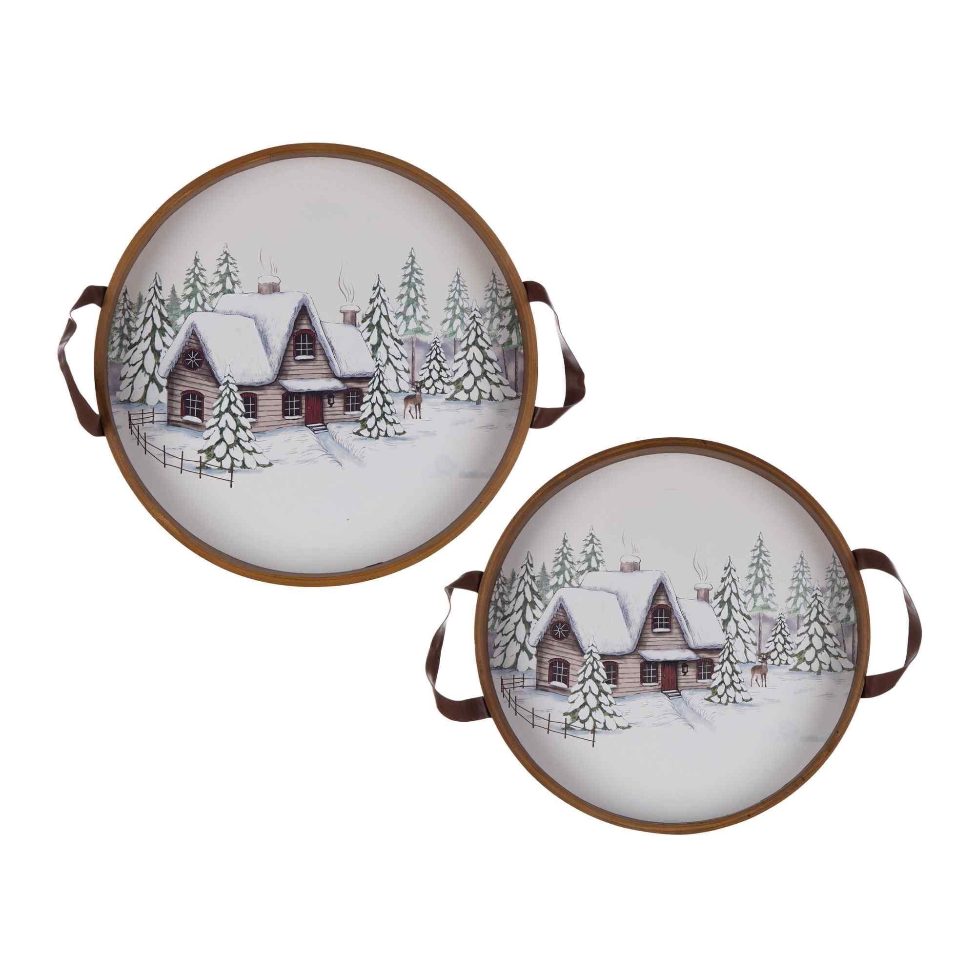 Melrose Set of 2 Winter Scene Christmas Decorative Trays 15.75 ...