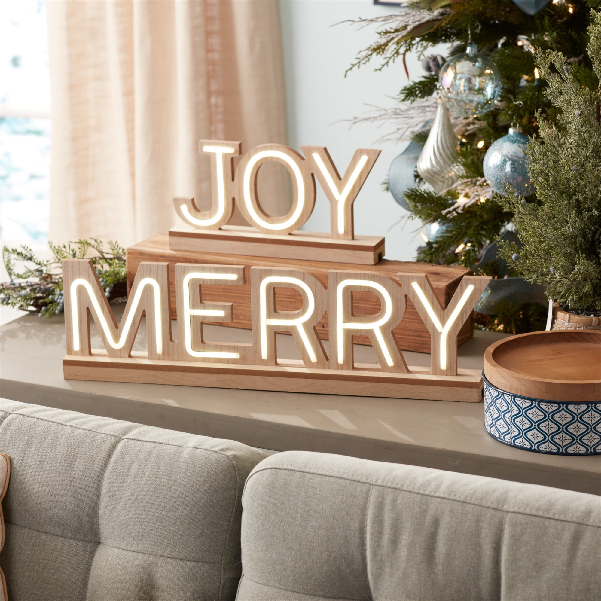 Melrose LED Lighted Wintry Joy and Merry Christmas Decorations - 24.25 ...