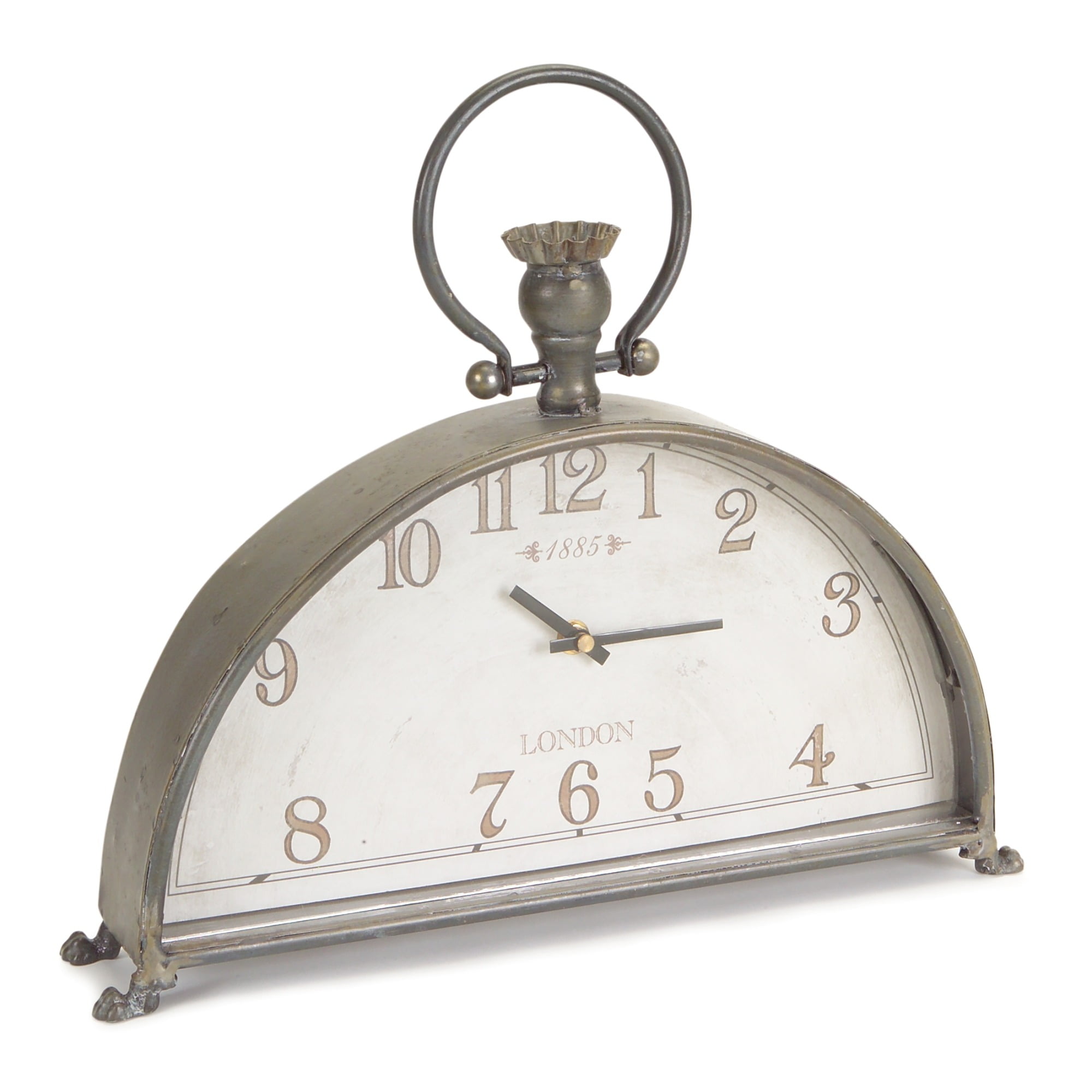 Melrose Mantle Antique Metal Clock with Handle - 15" - Gray - Walmart.com