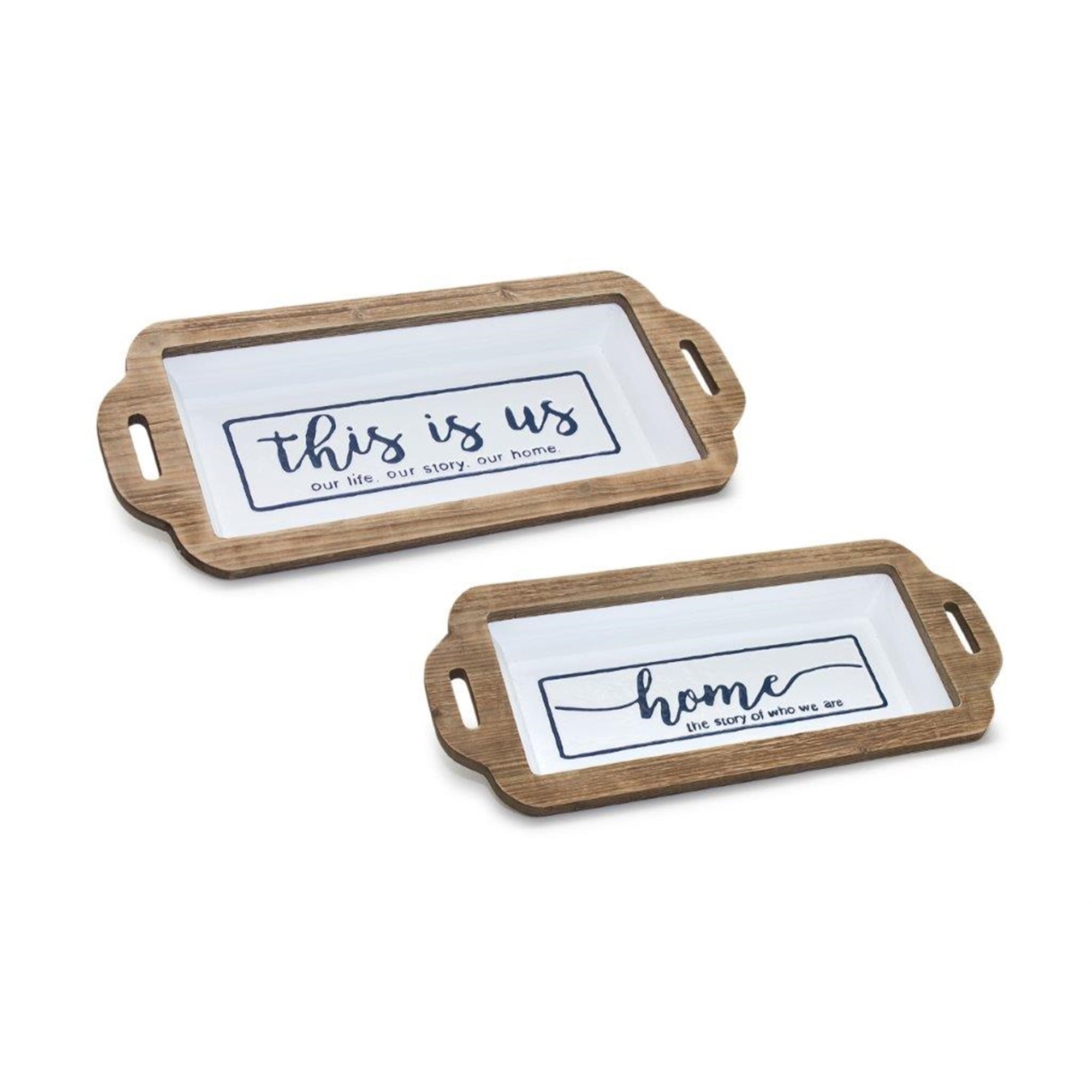 Melrose Metal Set Of 2 Tray With Blue And White Finish 82057DS ...