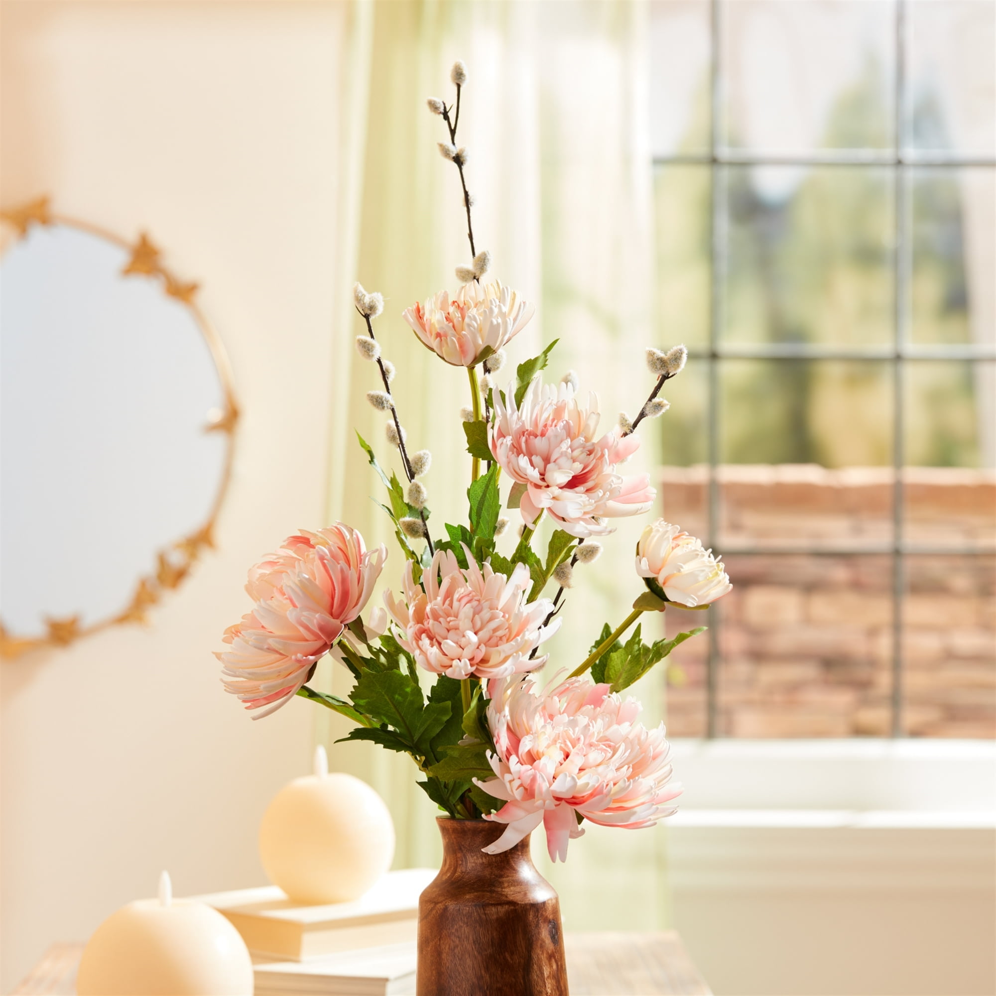 Melrose Mum Floral Artificial Sprays - 27.25" - Blush Pink - Set of 4 ...