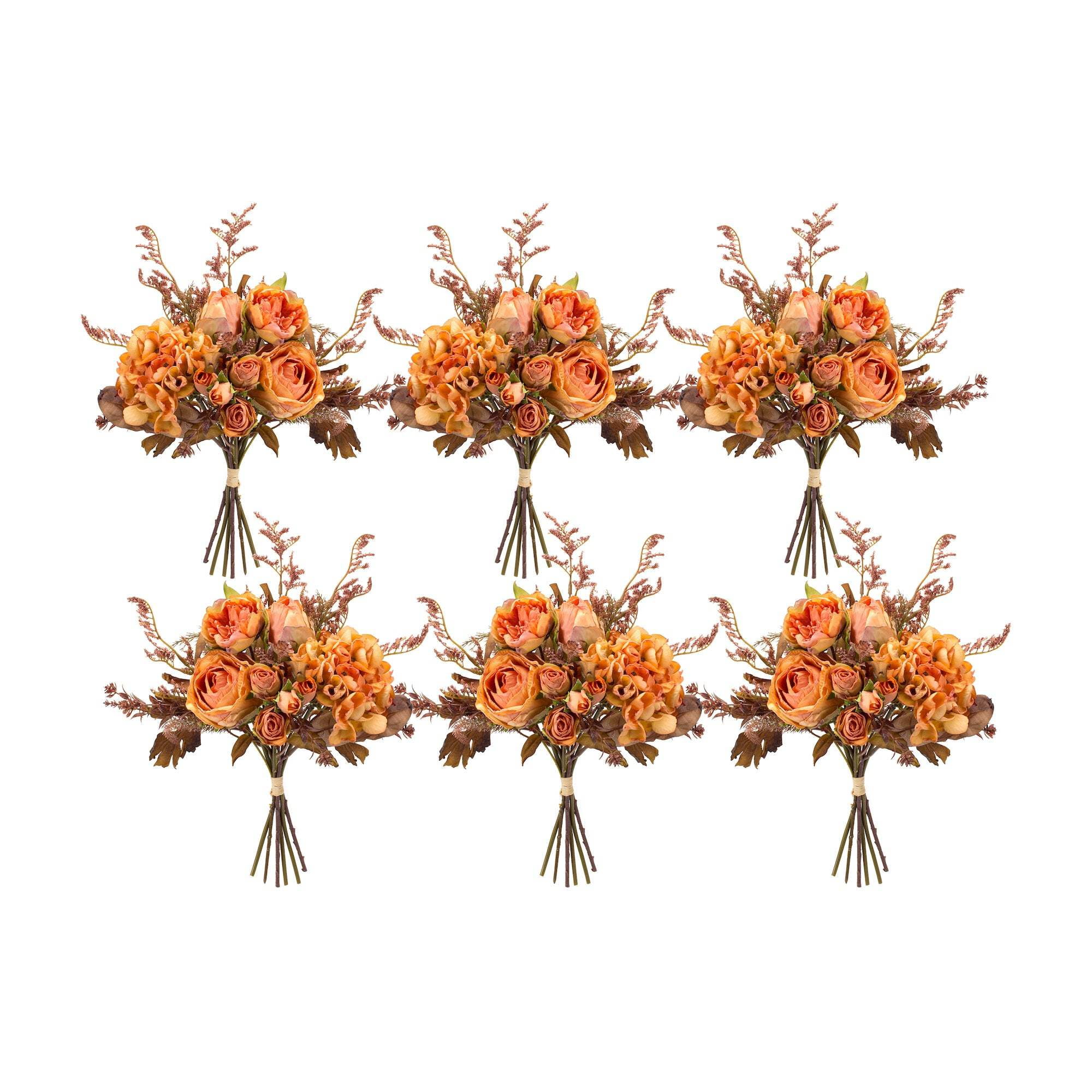 Melrose Rose and Foliage Fall Harvest Bouquet - 15" - Orange and Brown ...