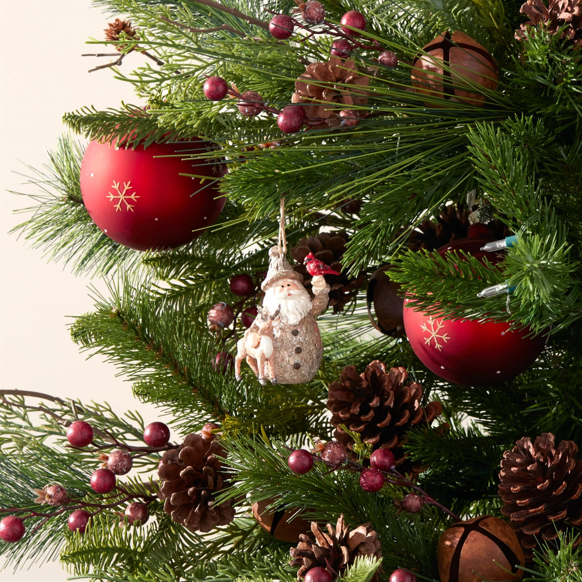 Melrose 95294DS 3 in. Resin Santa with Cardinal & Deer Ornament, Brown ...